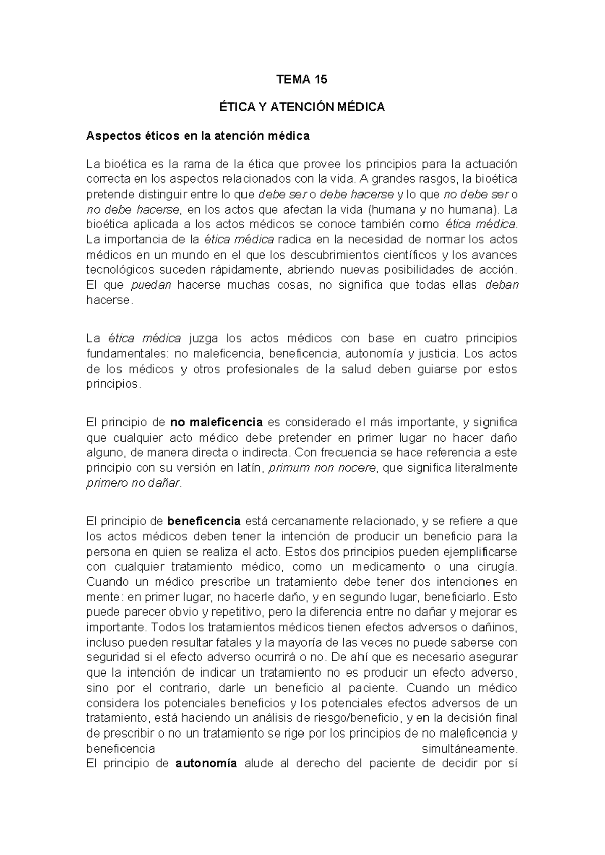 Temas - fgddfg - TEMA 15 ÉTICA Y ATENCIÓN MÉDICA Aspectos éticos en la ...