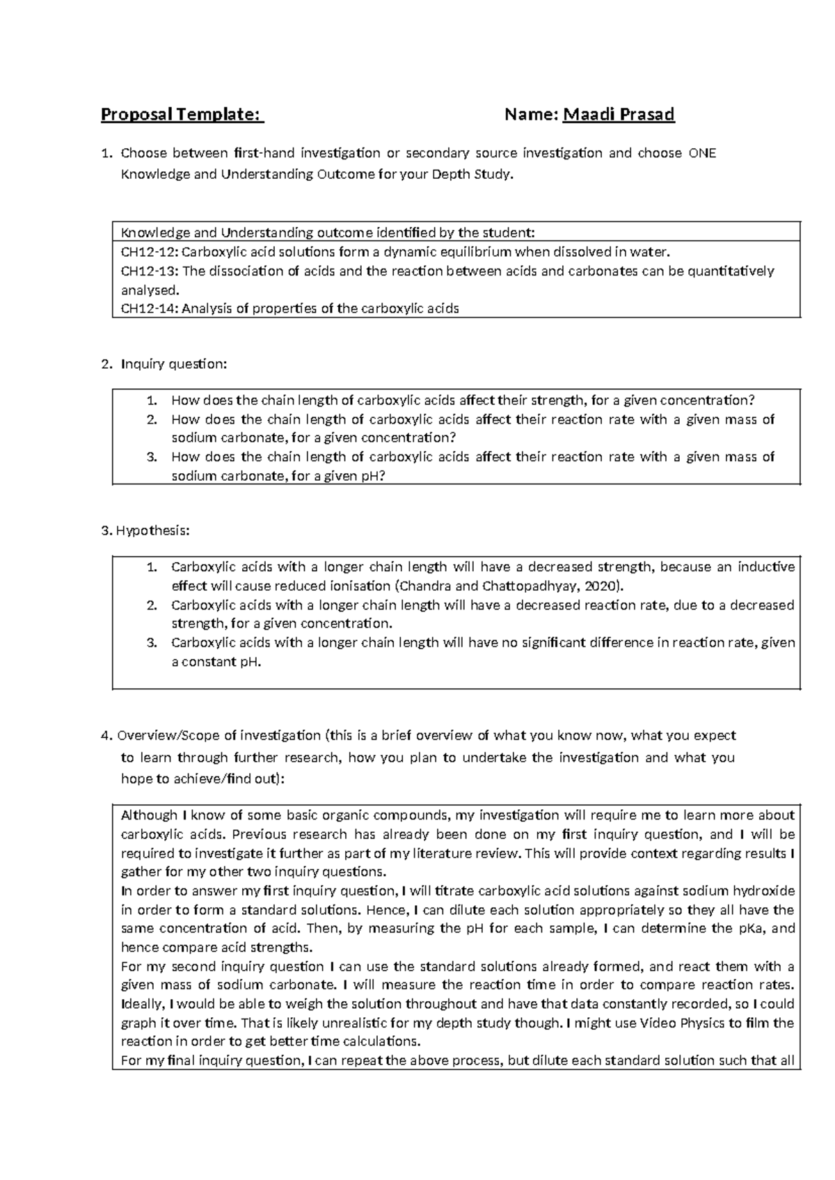 Year 12 Chemistry Depth Study Proposal - Proposal Template: Name: Maadi ...