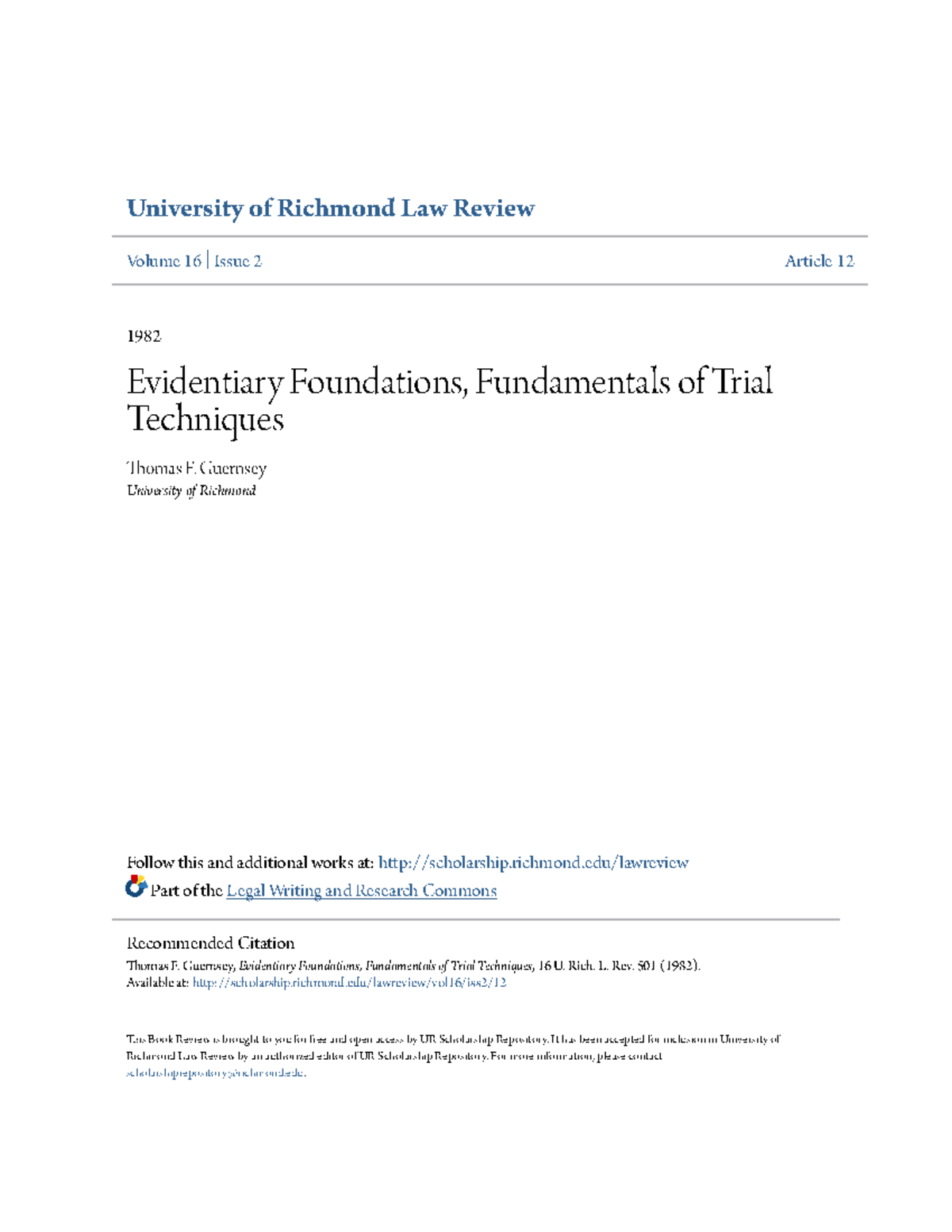 Evidentiary Foundations Fundamentals of Trial Techniques - University ...