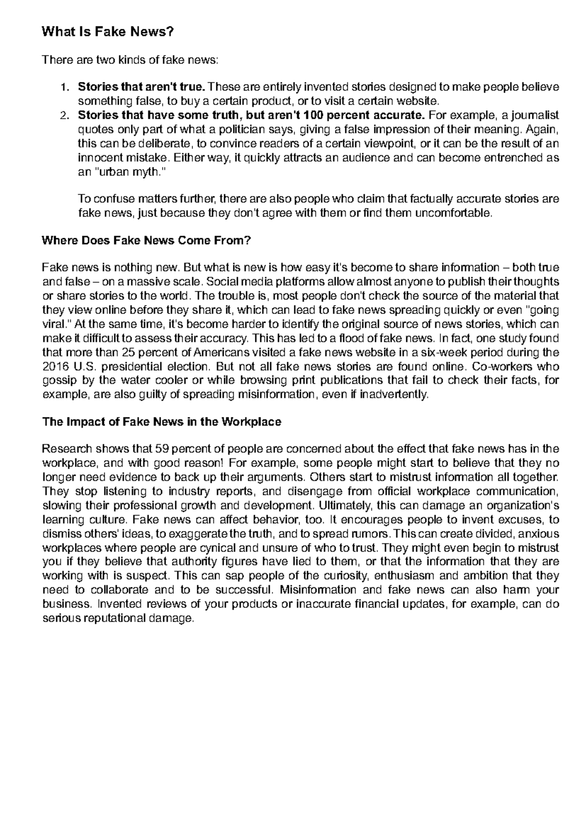 C Text What Is Fake News - Document de cours - What Is Fake News? There ...
