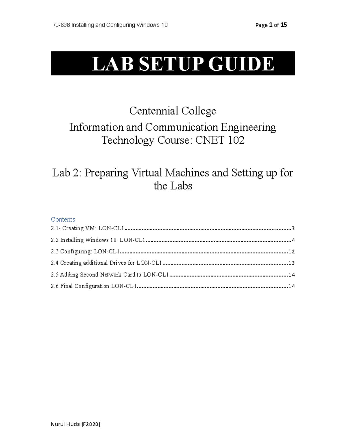 Lab02 Preparing the Client Machine - LAB SETUP GUIDE Centennial College ...