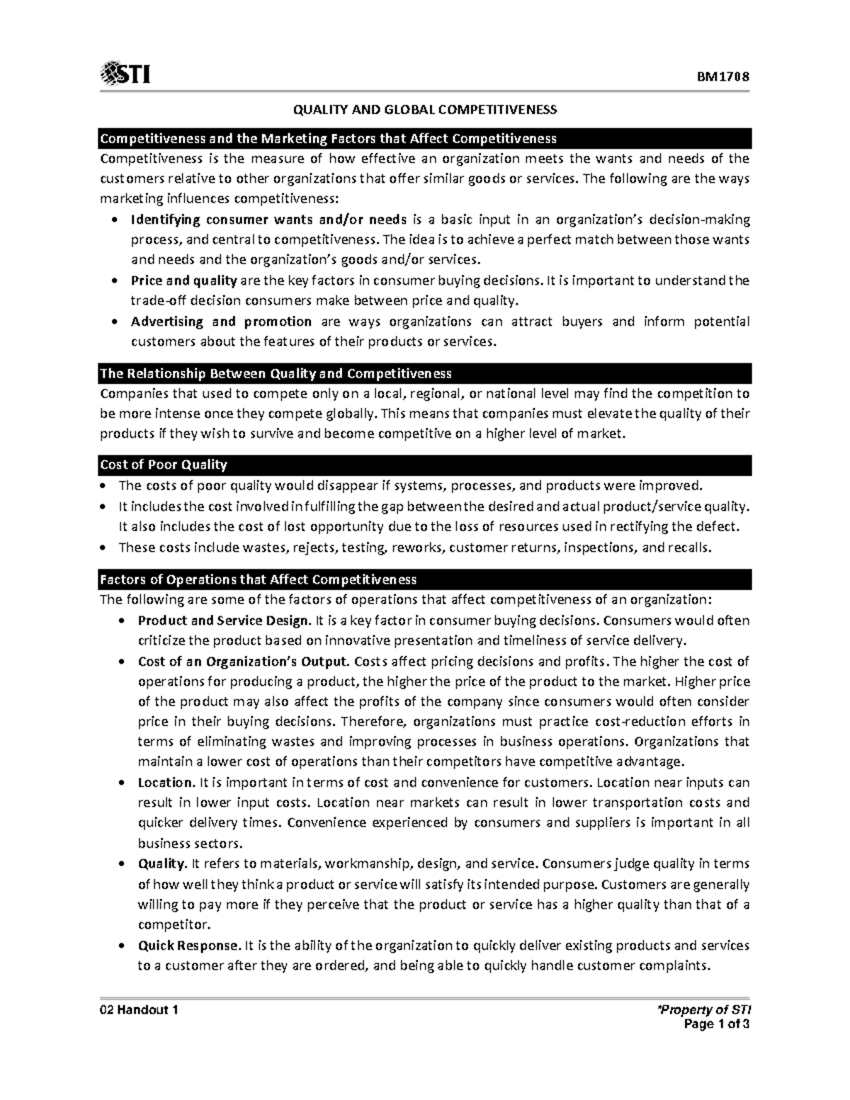 02 Handout 1 tqm - BM 02 Handout 1 *Property of STI Page 1 of 3 QUALITY AND GLOBAL ...