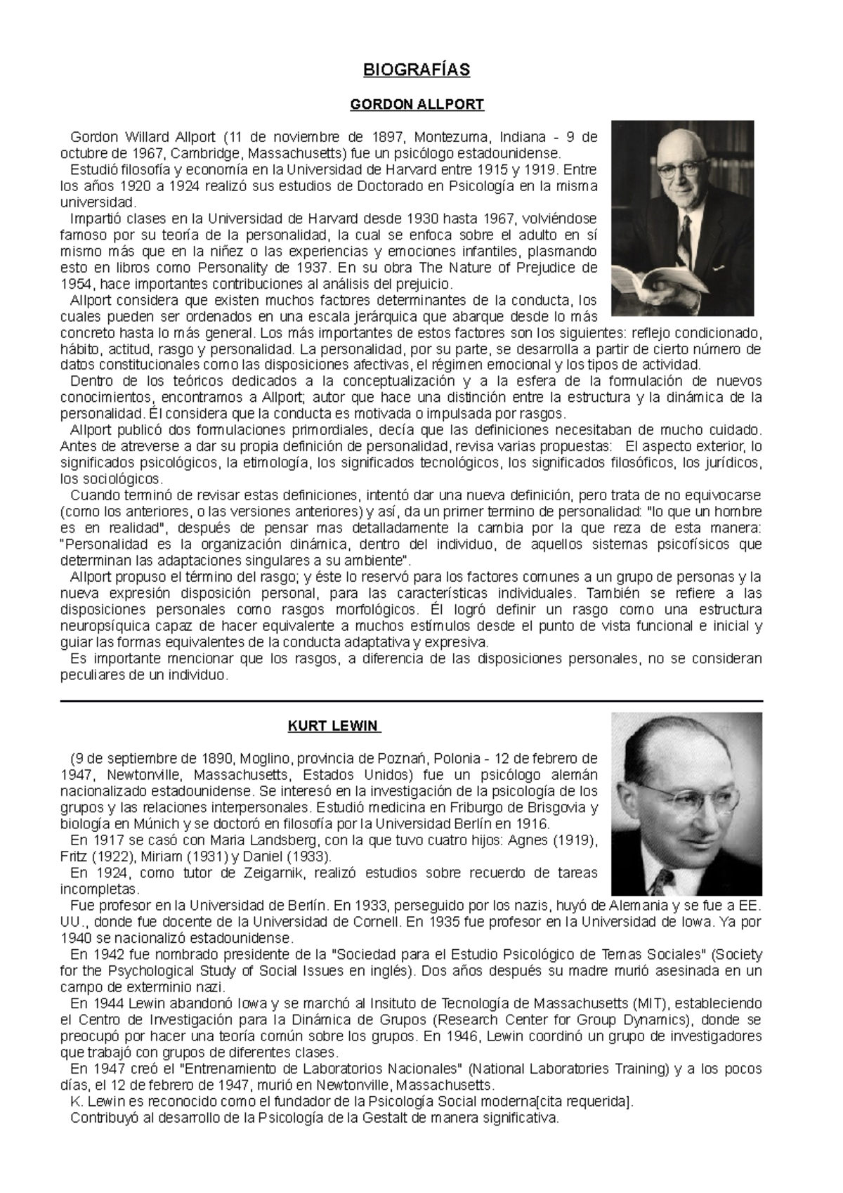 Biografías - BIOGRAFÍAS GORDON ALLPORT Gordon Willard Allport (11 de ...