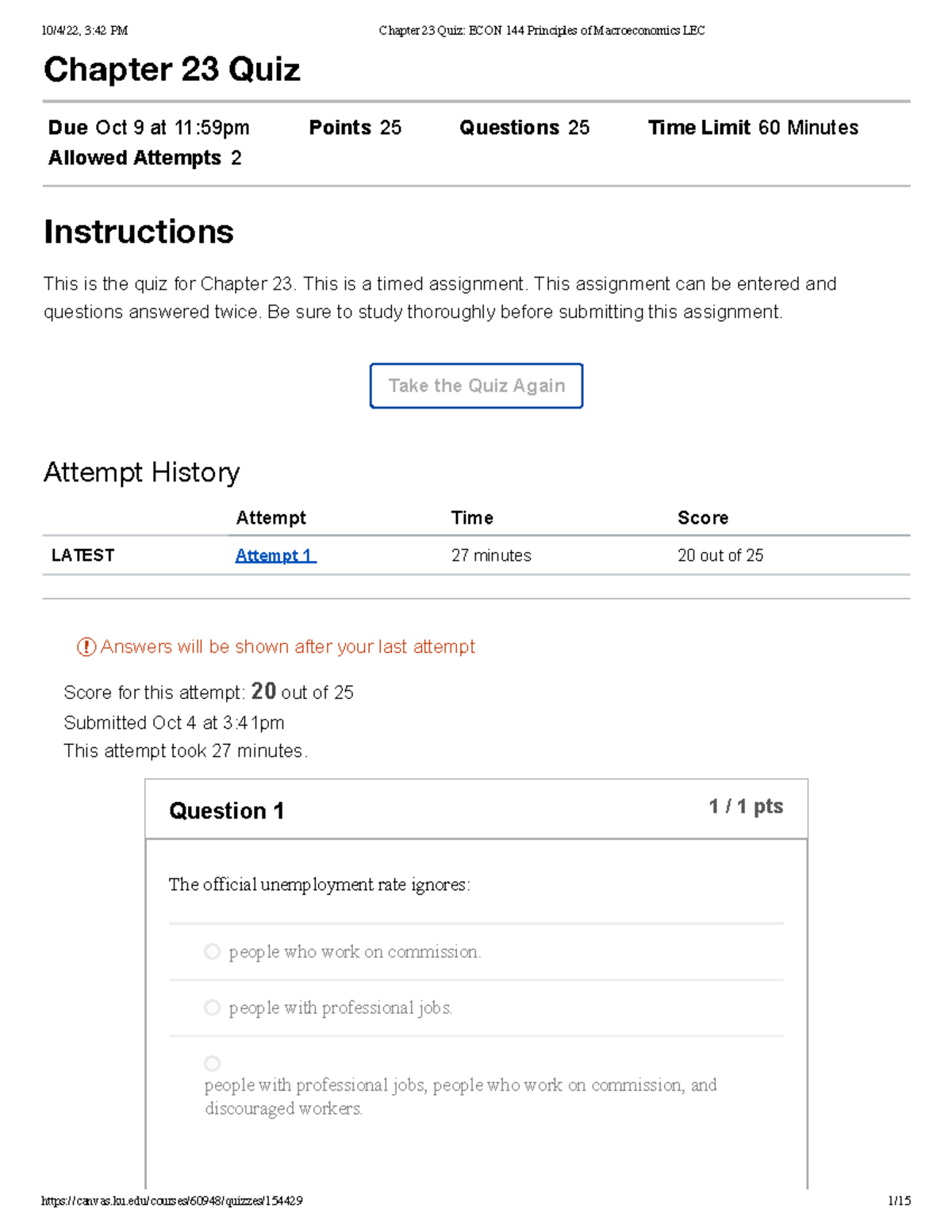 Chapter 23 Quiz ECON 144 Principles of Macroeconomics LEC - Chapter 23 ...