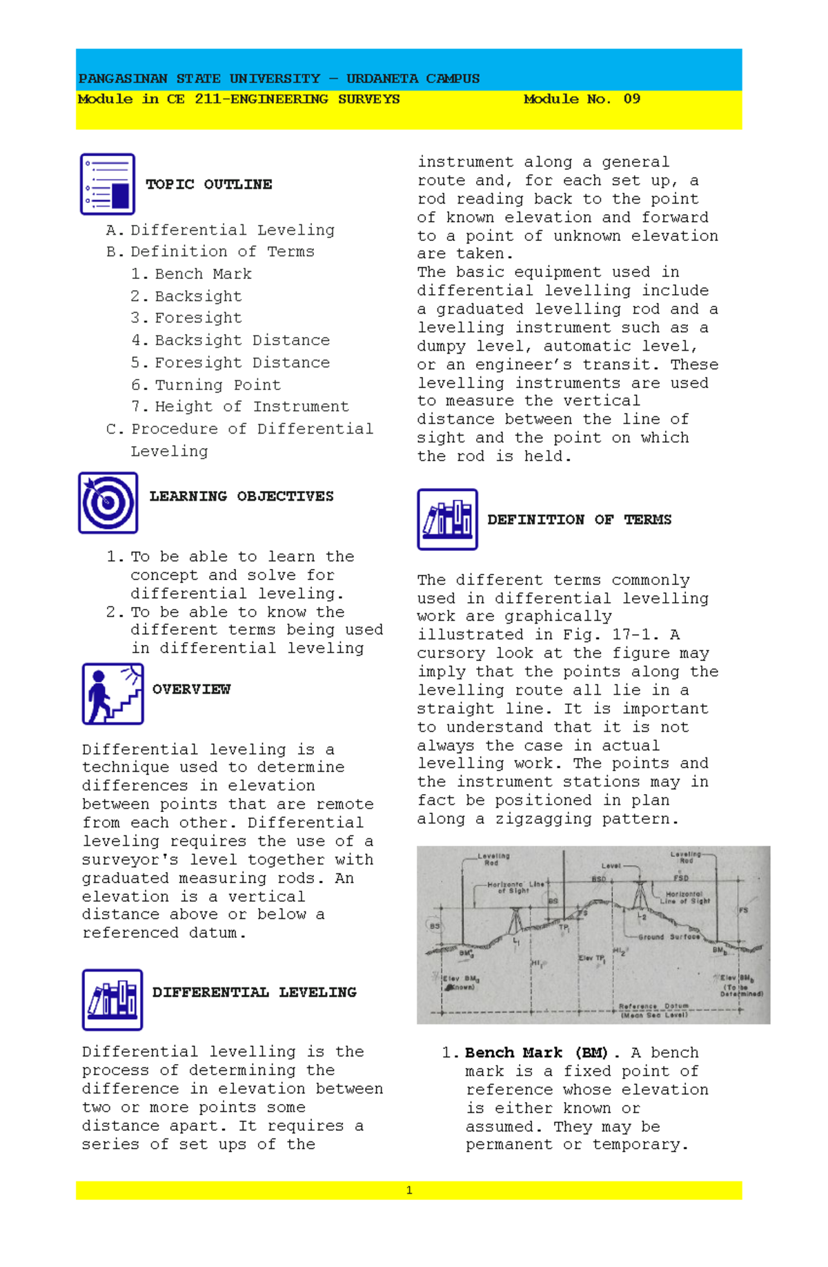 Module 9. Differential Leveling-Measurement of Vertical Distances ...