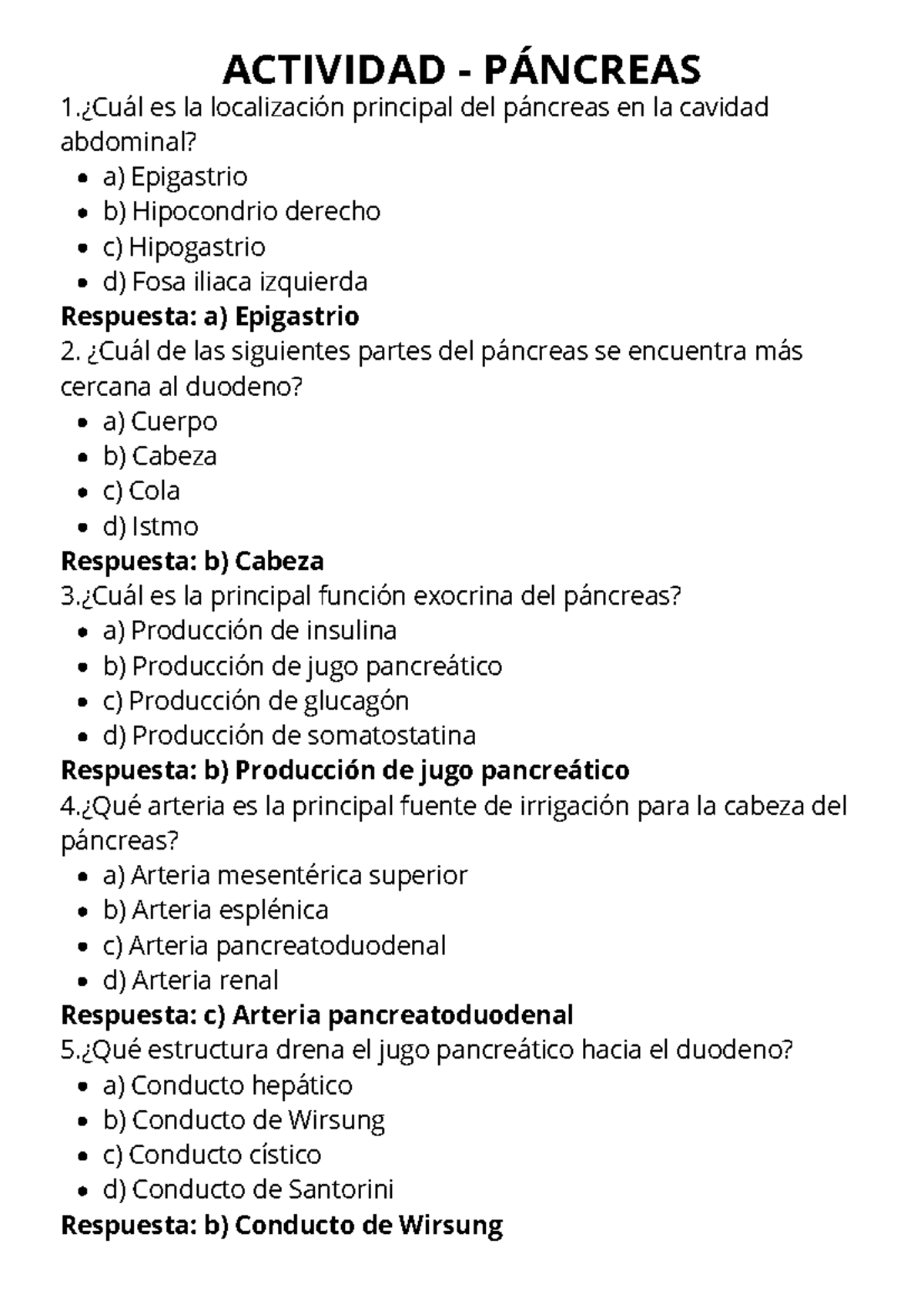 Actividad - Páncreas - apuntes - 1.¿Cuál es la localización principal ...