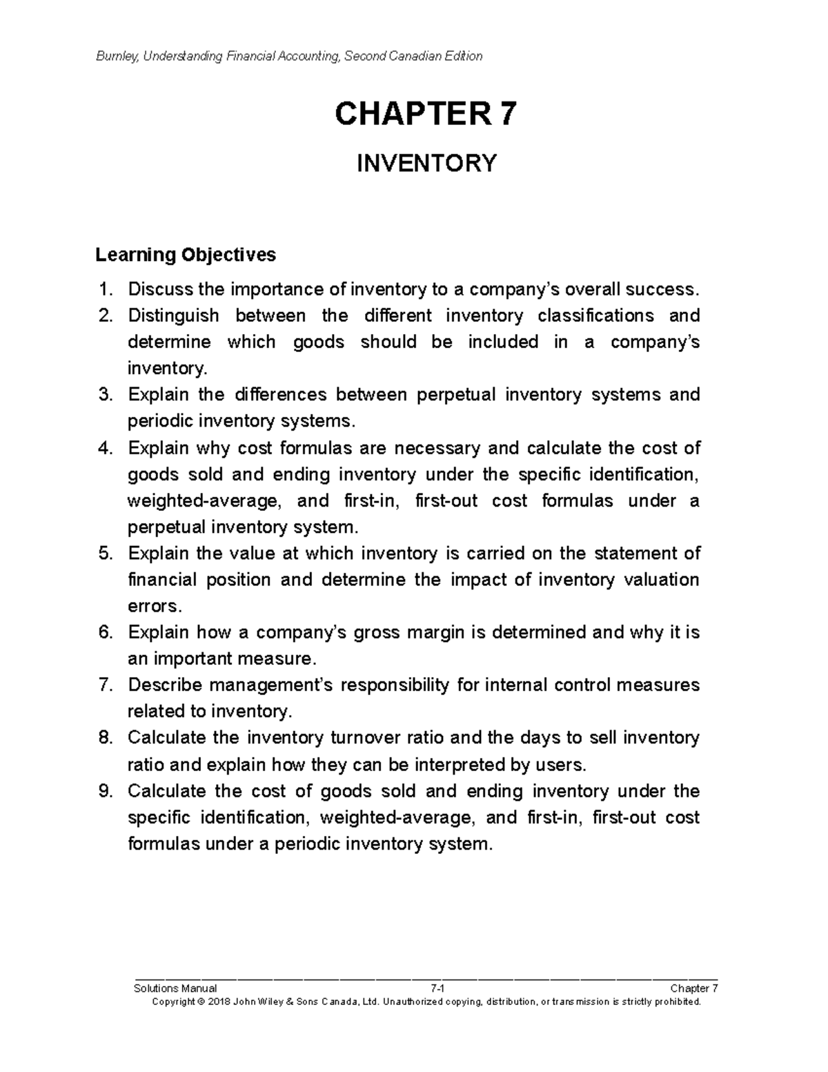 ACTG2010 - Chapter 7 - 2018 - CHAPTER 7 INVENTORY Learning Objectives 1 ...
