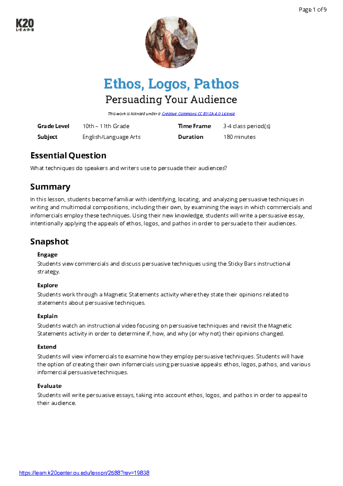 Ethos-Logos-Pathos - good luck - Grade Level 10th – 11th Grade Subject ...