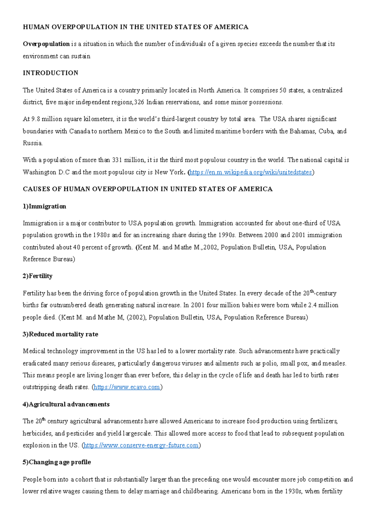 Overpopulation IN United States OF America - HUMAN OVERPOPULATION IN ...