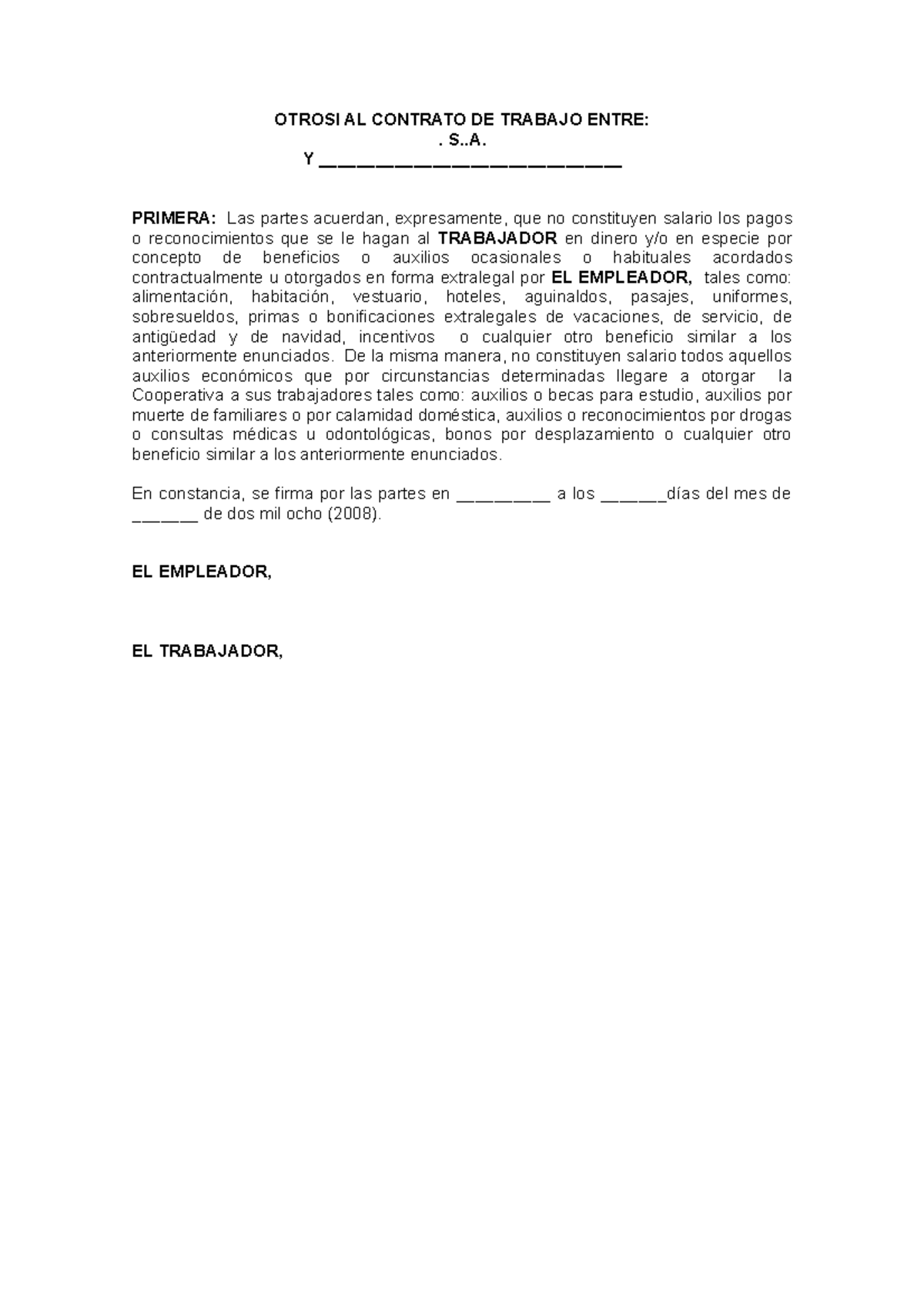 7. Otrosi AL Contrato DE Trabajo Entre - OTROSI AL CONTRATO DE TRABAJO ...