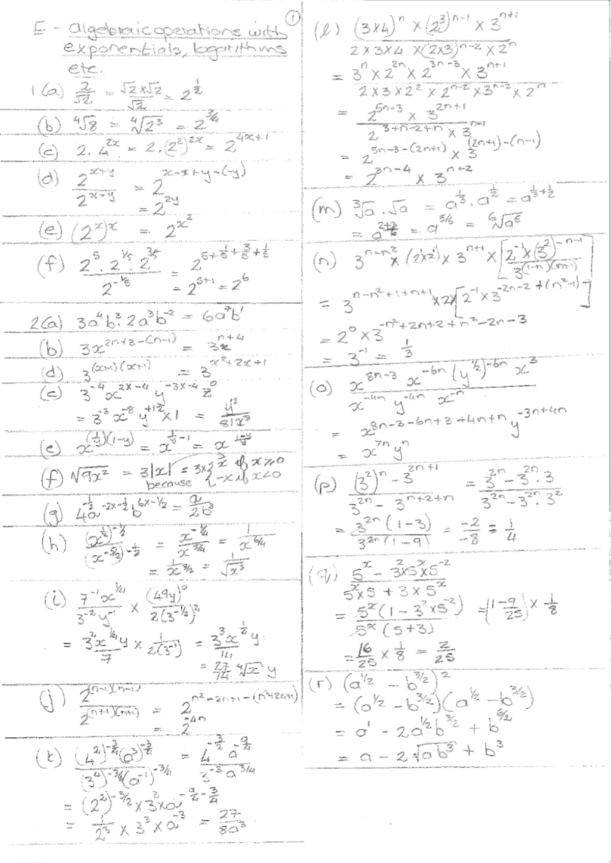 Section E - NOTES - 1. E am algetraicoperations with (l) exponentials ...