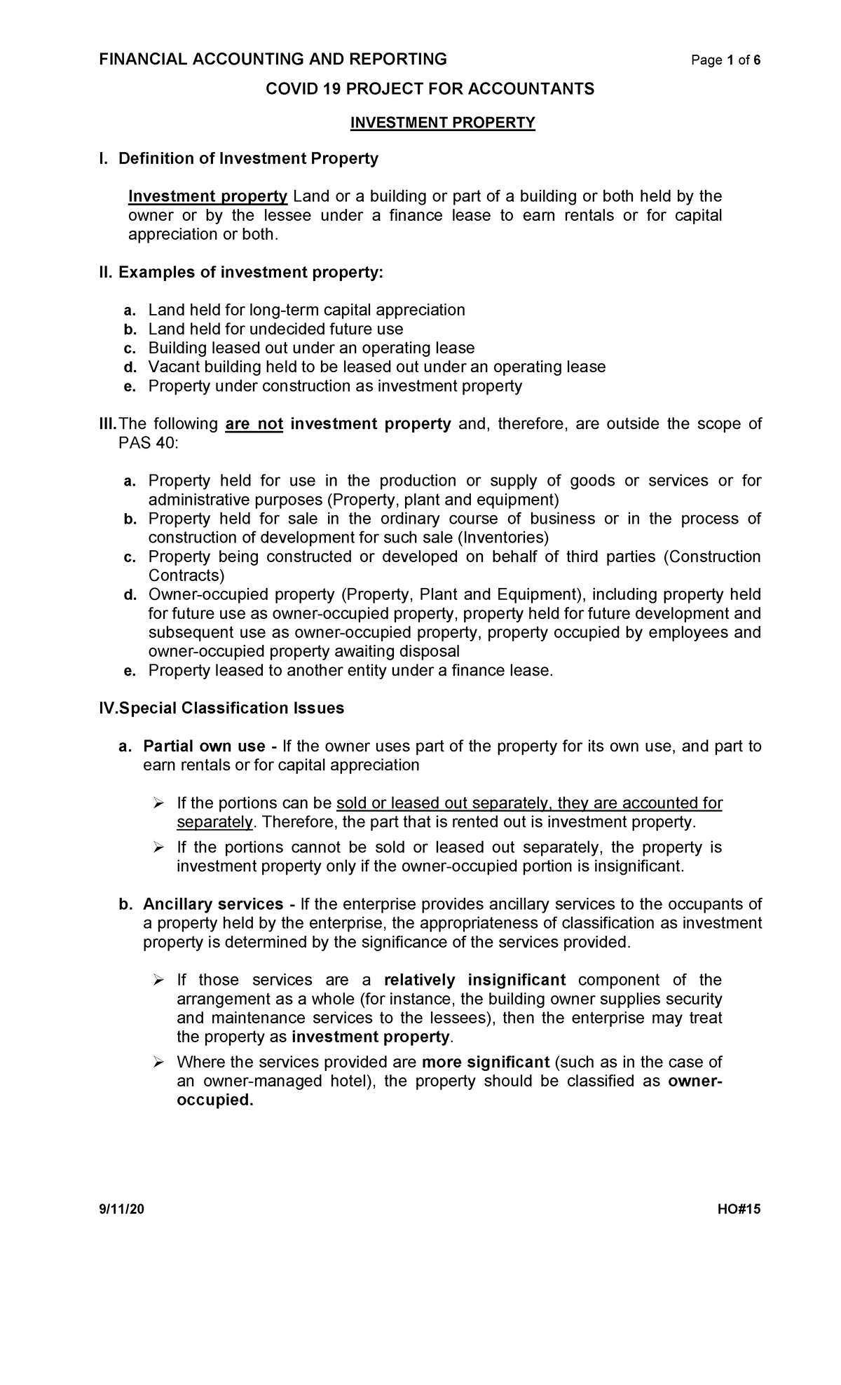 accounting materials for review investment property - COVID 19 PROJECT ...