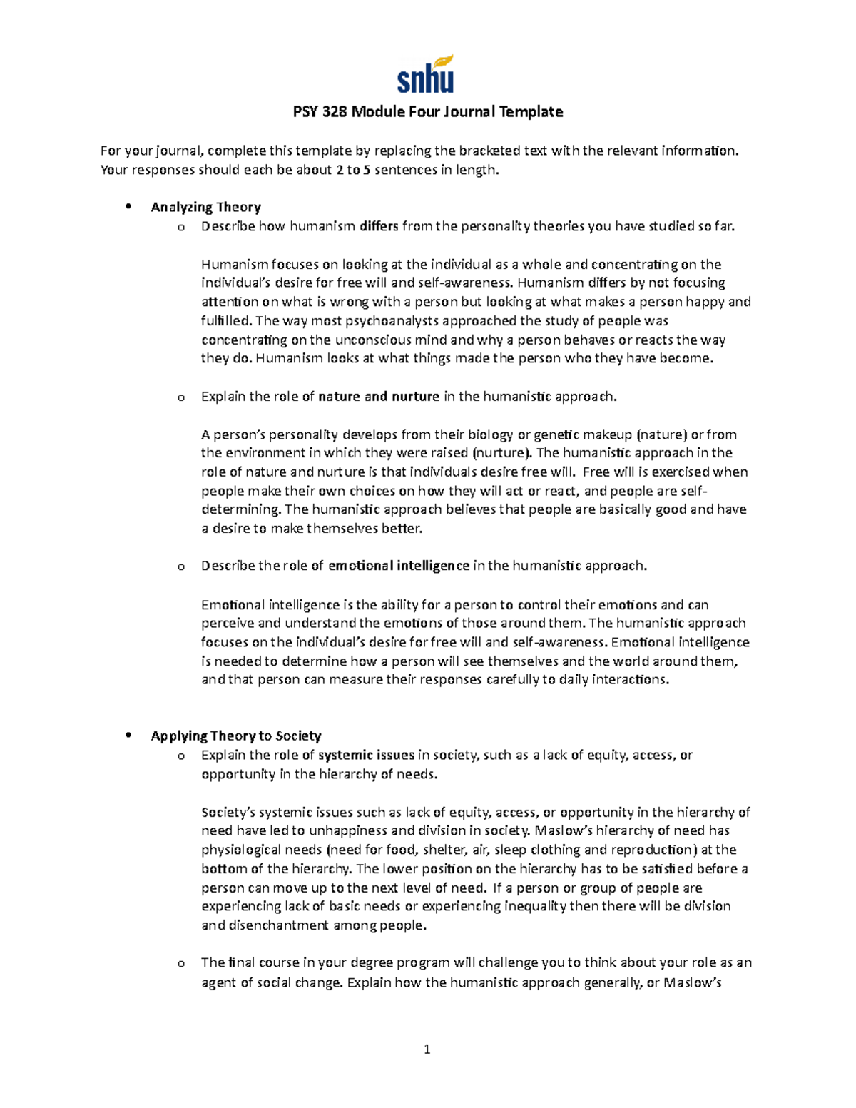 PSY 328 Module Four Journal - Your responses should each be about 2 to ...