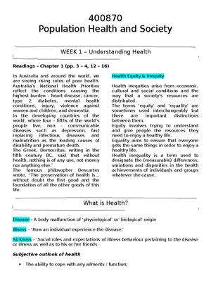 Population Health Lecture and Tutorial Notes - 400870 - UWS - Studocu