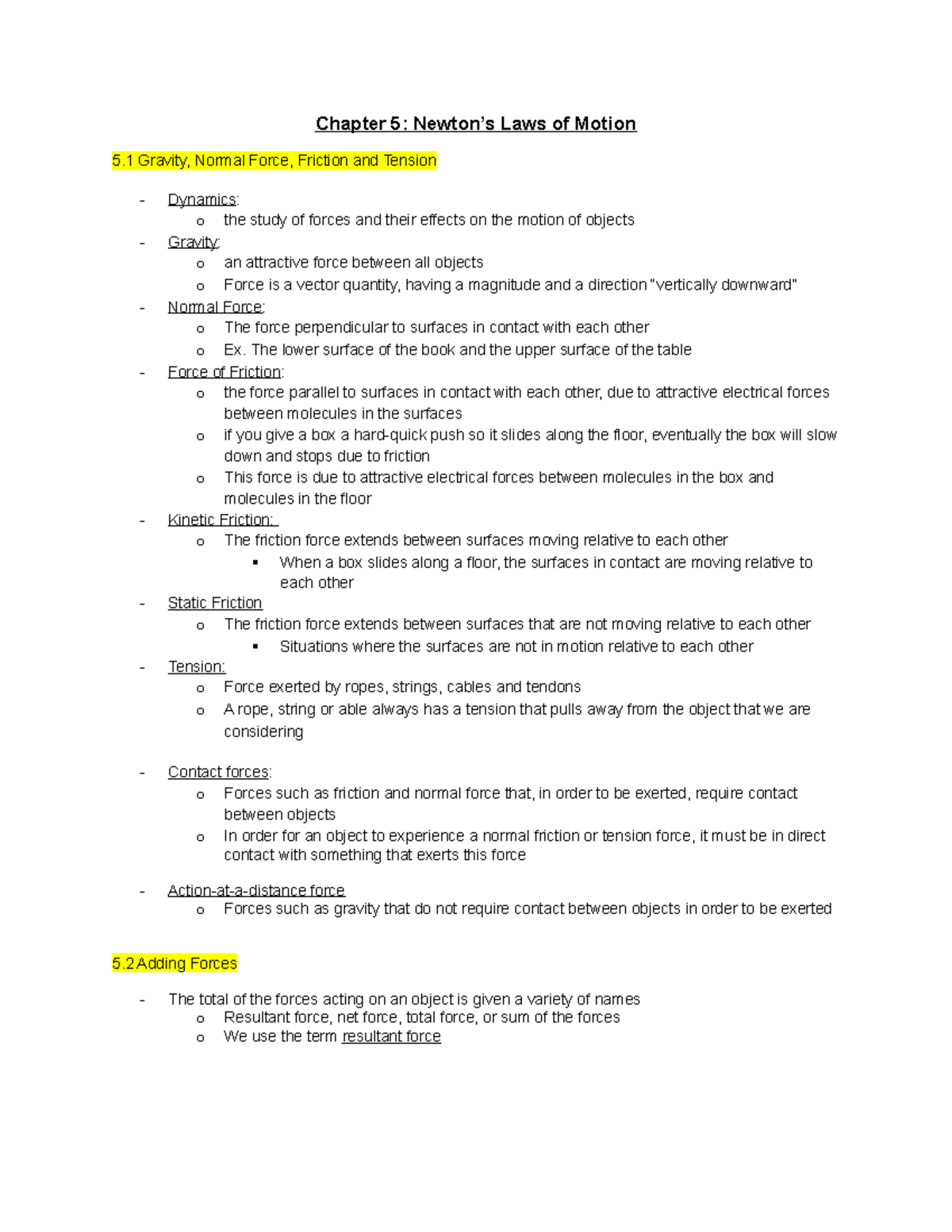 Chapter 5 - lecture notes - Chapter 5: Newton’s Laws of Motion 5 ...
