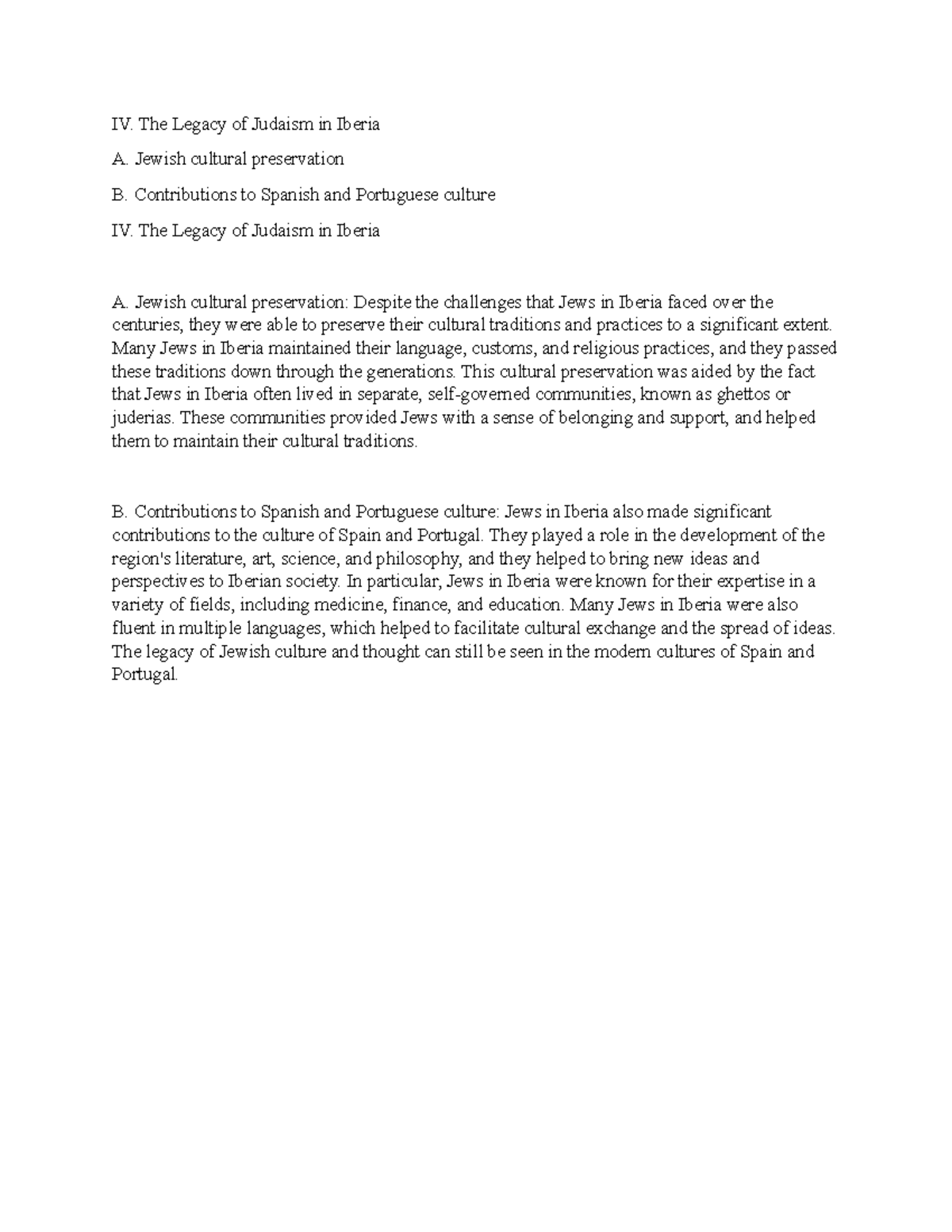 Judaism in Iberia 4 - IV. The Legacy of Judaism in Iberia A. Jewish ...