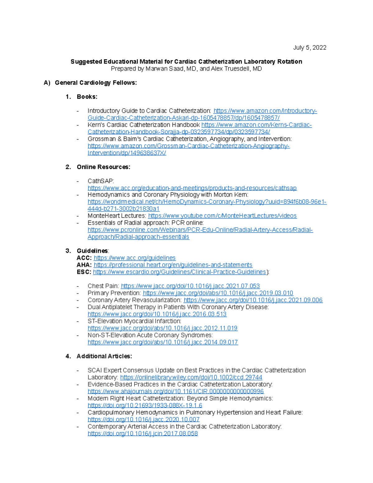 Resources Cath Lab Curriculum MS.AT - July 5, 2022 Suggested ...