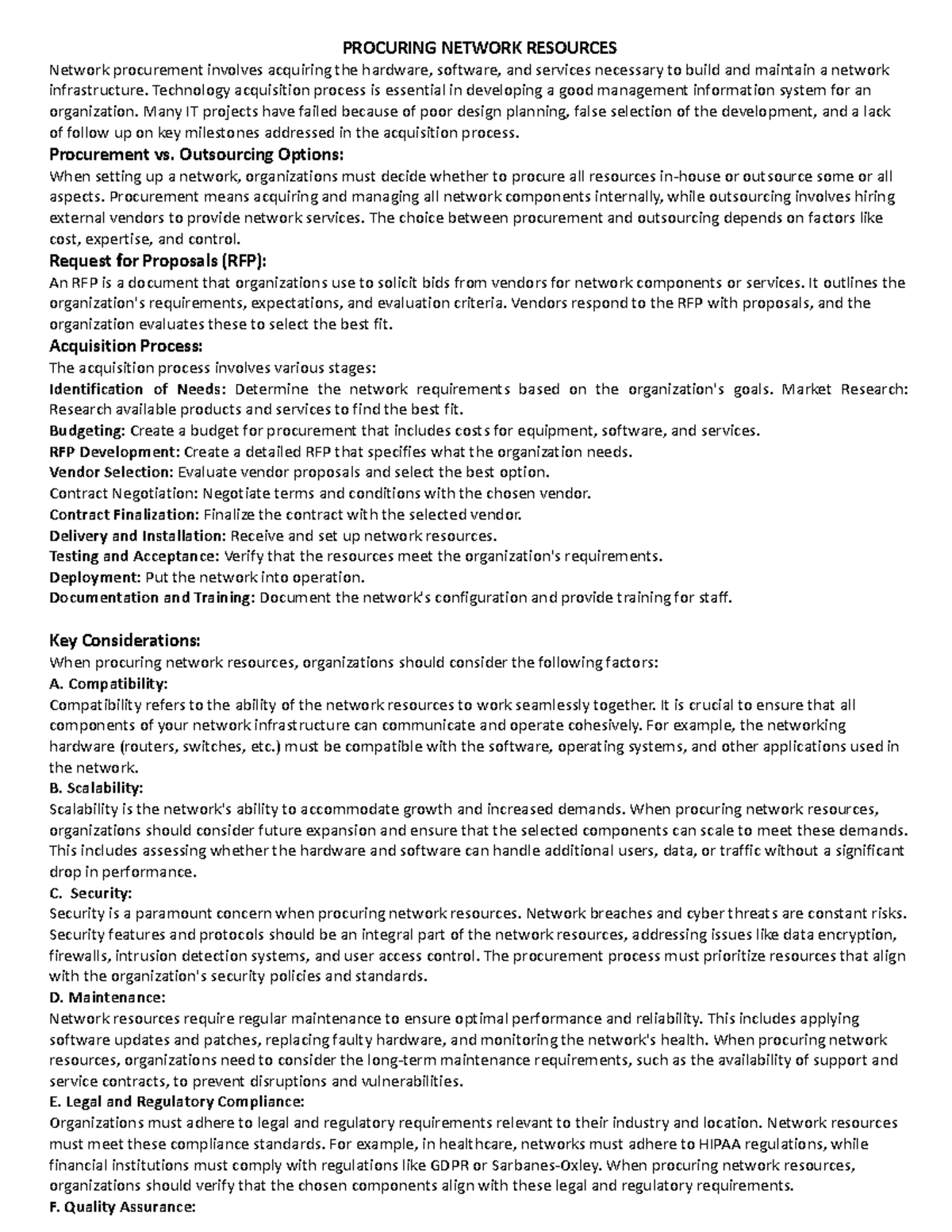 Procuring Network Resources - PROCURING NETWORK RESOURCES Network ...