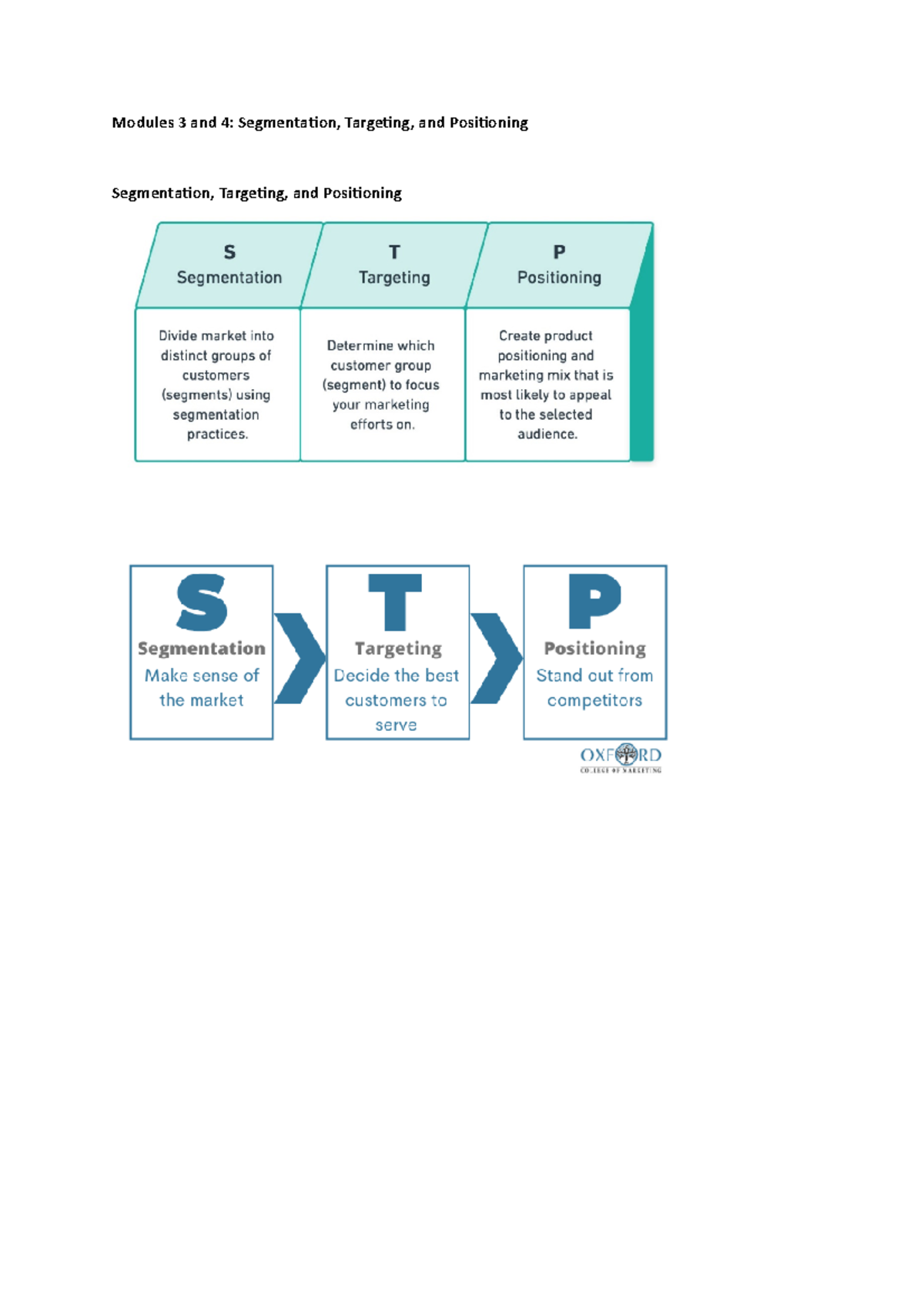 M370 Modules 3 and 4 - Modules 3 and 4: Segmentation, Targeting, and Positioning Segmentation ...