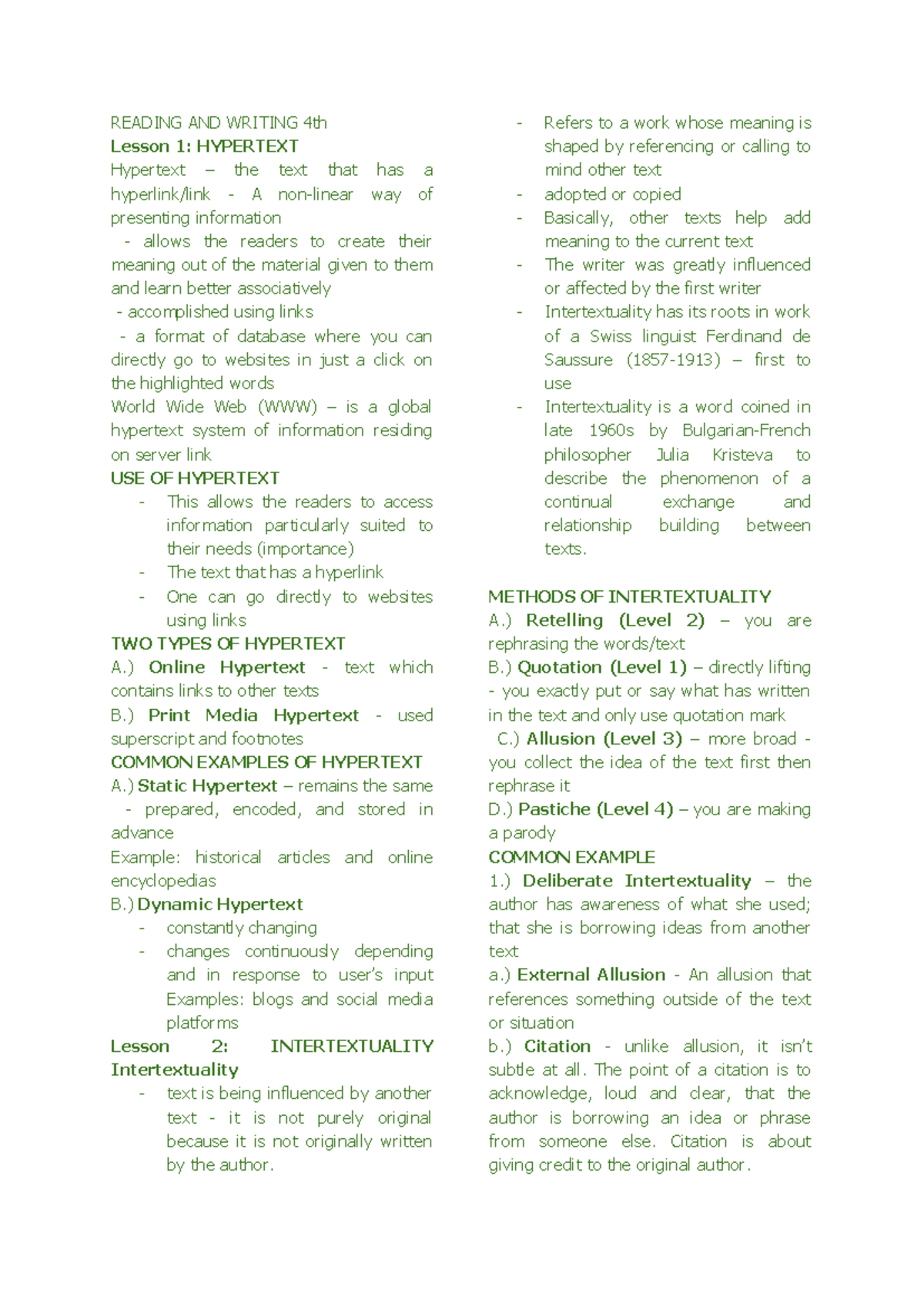 Reviewer IN RWS - learn - READING AND WRITING 4th Lesson 1: HYPERTEXT ...