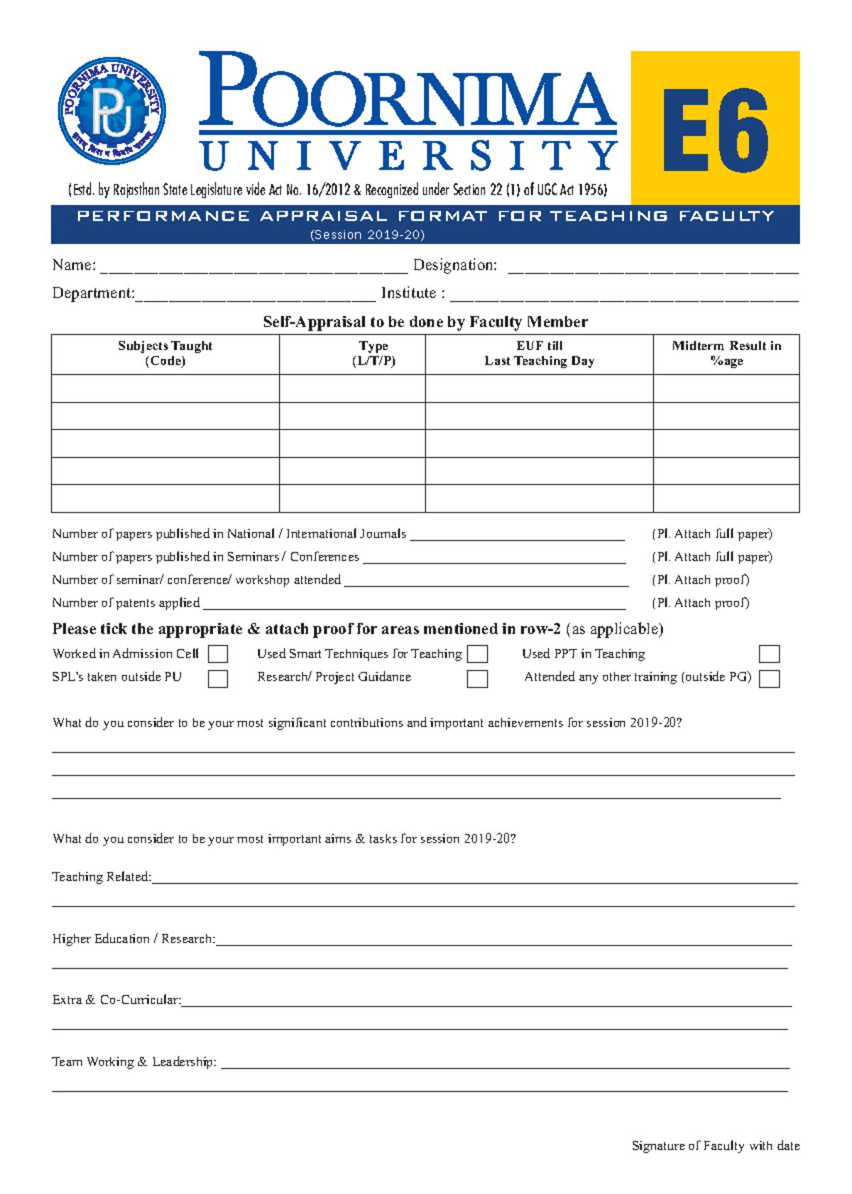 2019-20 PU Appraisal-Forms - PERFORMANCE APPRAISAL FORMAT FOR TEACHING ...