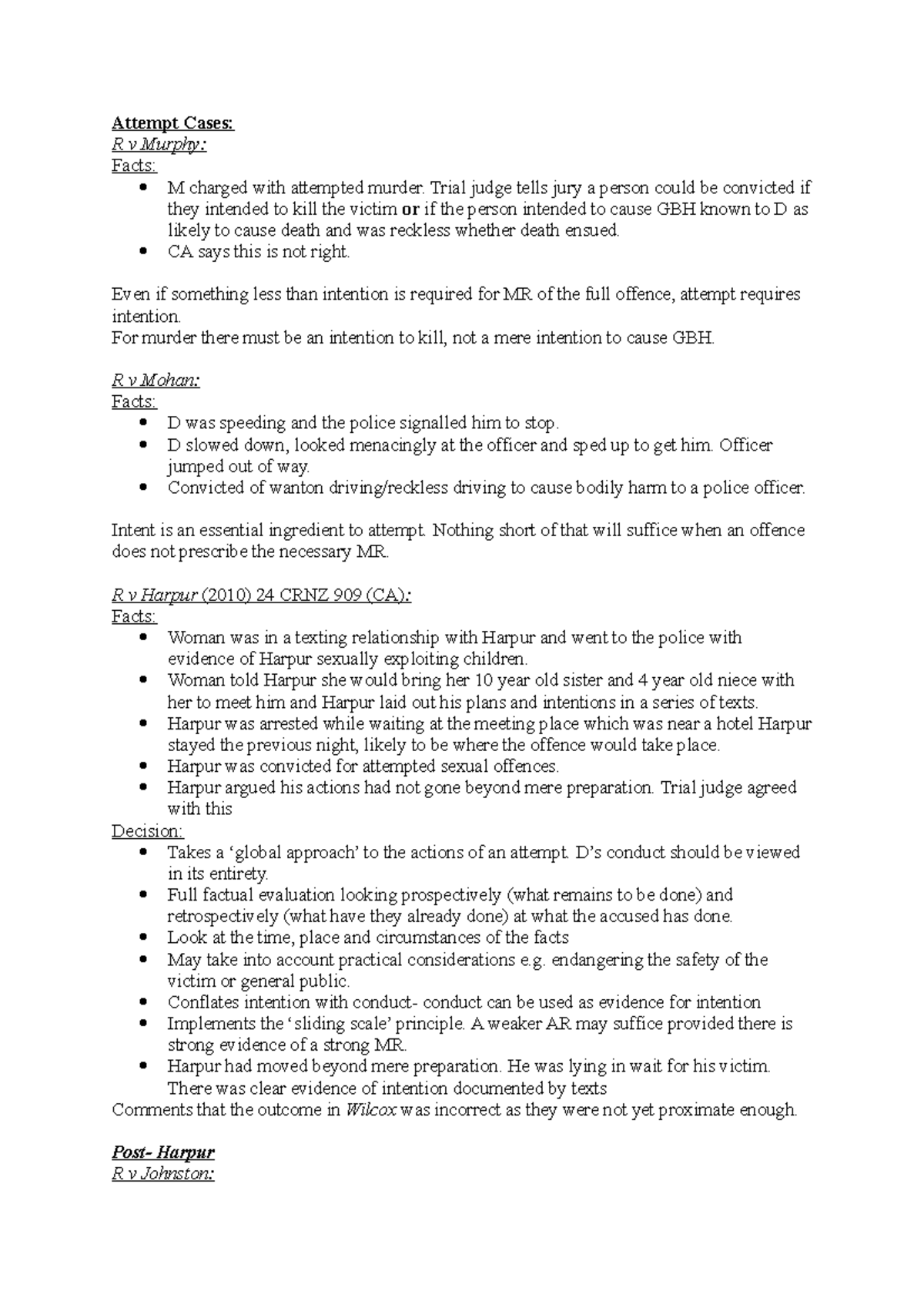Attempt Cases - Case summaries - Criminal Law - University of Otago ...