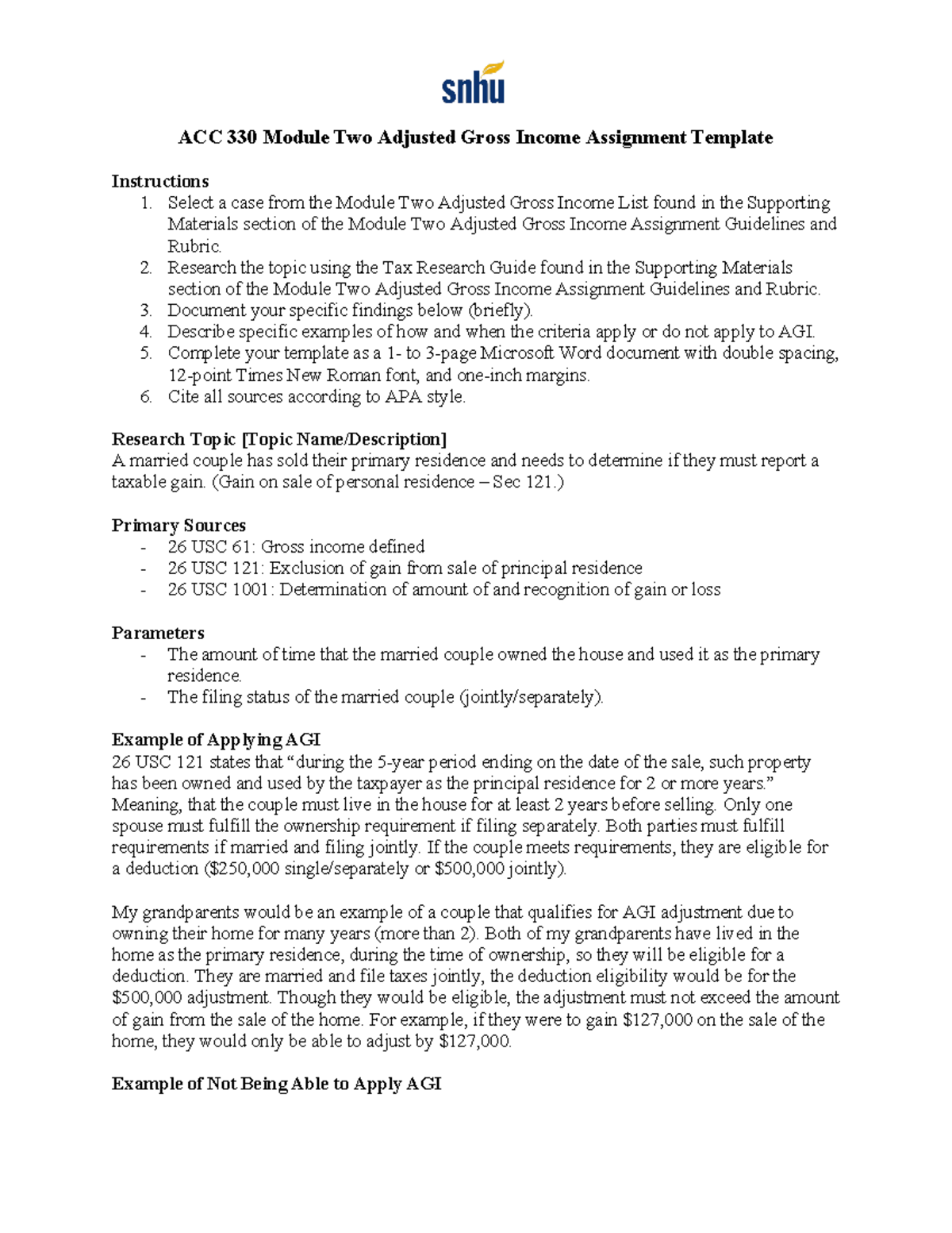 ACC330 Module Two Researching Adjusted Gross Income - ACC 330 Module ...