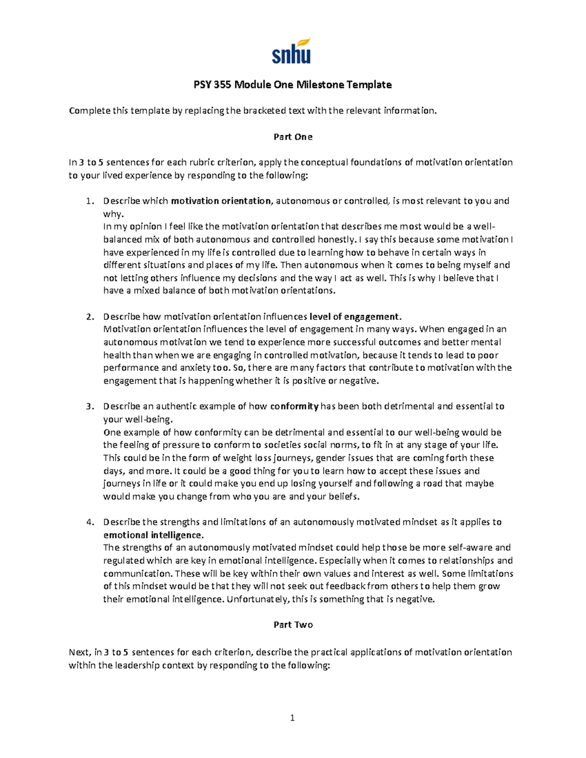 PSY 355 Module One Milestone Katie Spencer - 1 PSY 355 Module One Milestone Template Complete ...