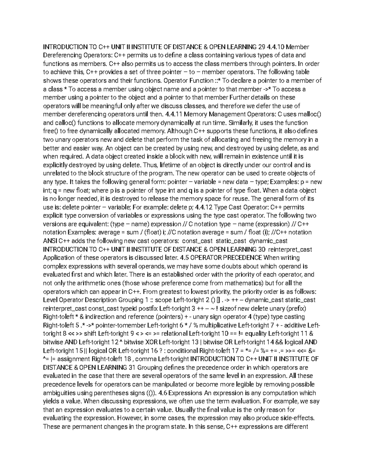 Programming notes 11 - INTRODUCTION TO C++ UNIT II INSTITUTE OF ...