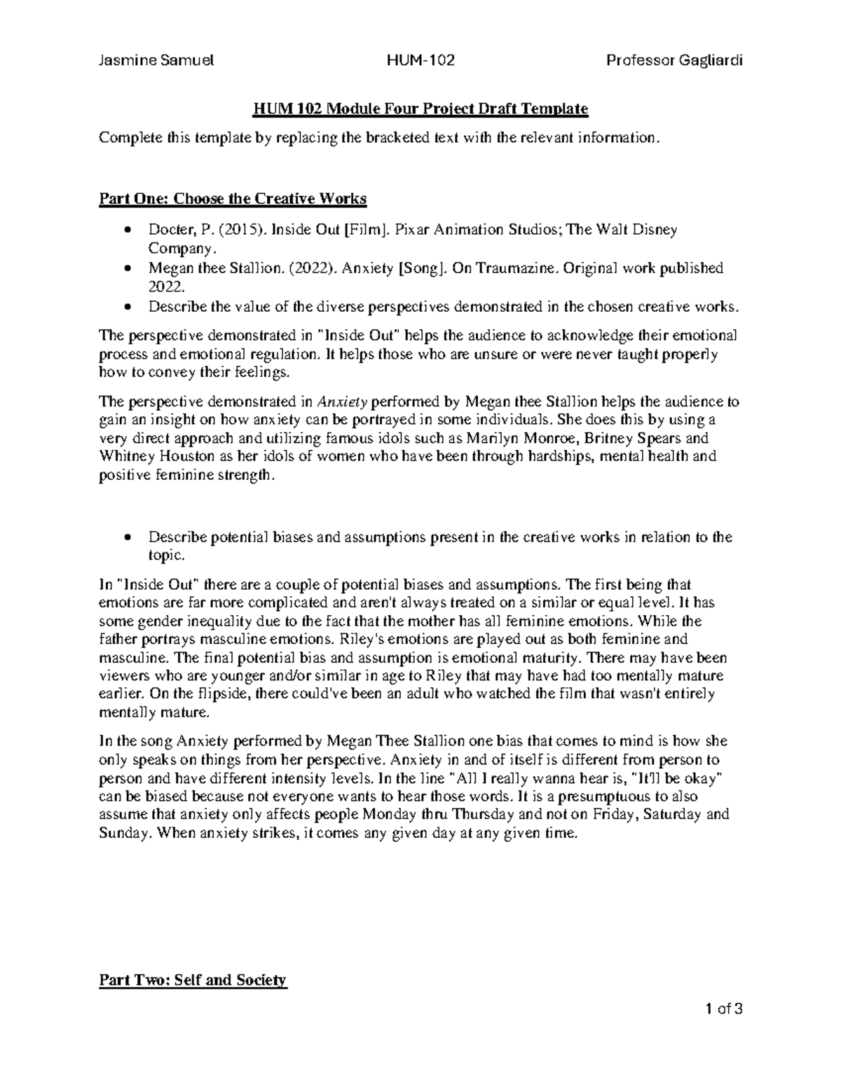 4-2 Project Draft Creative Works 125 Points - Jasmine Samuel HUM- 102 ...