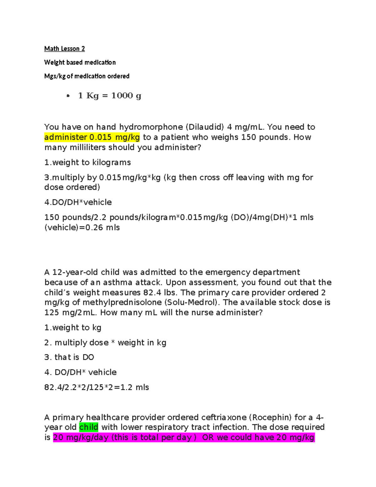 Math Lesson 22-1-1 - Class notes - Math Lesson 2 Weight based ...