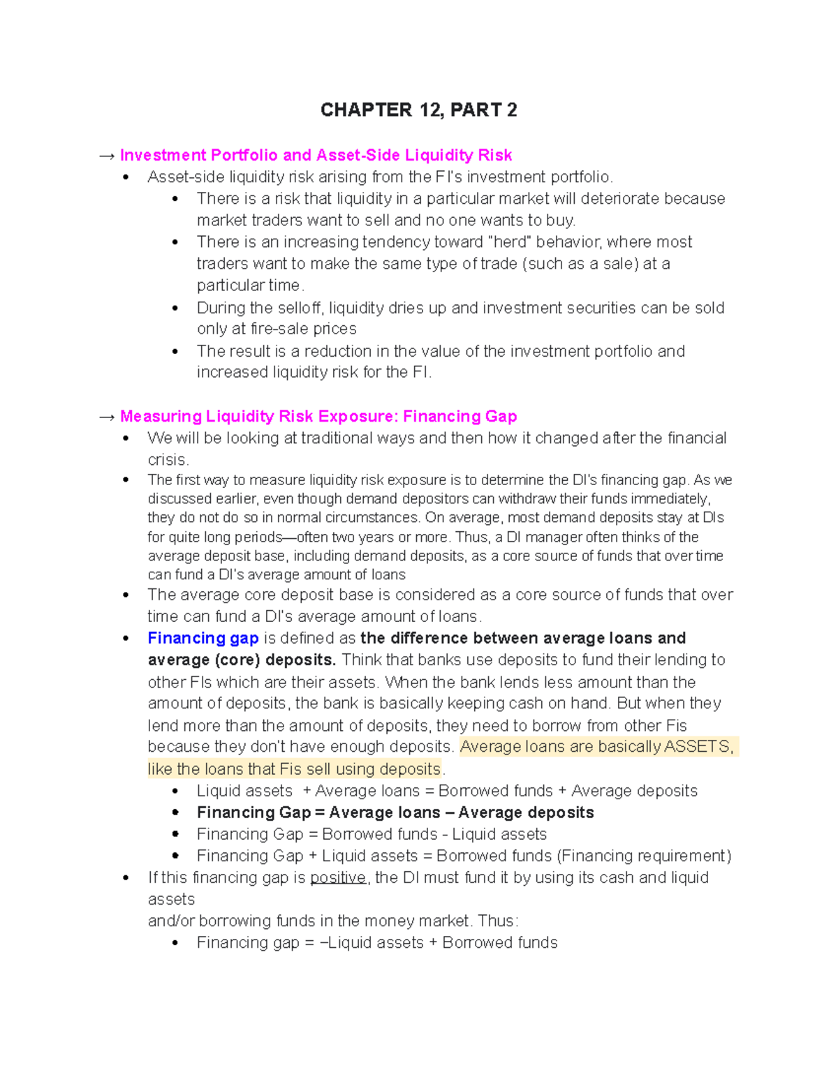 Fina 481- Chapter 12, part 2 - CHAPTER 12, PART 2 → Investment Portfolio and Asset-Side ...