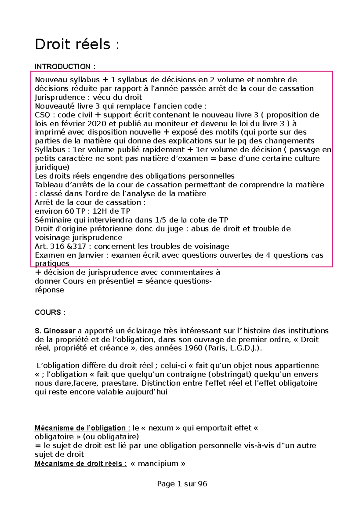 Note de cours - Droit réels : INTRODUCTION : Nouveau syllabus + 1 ...