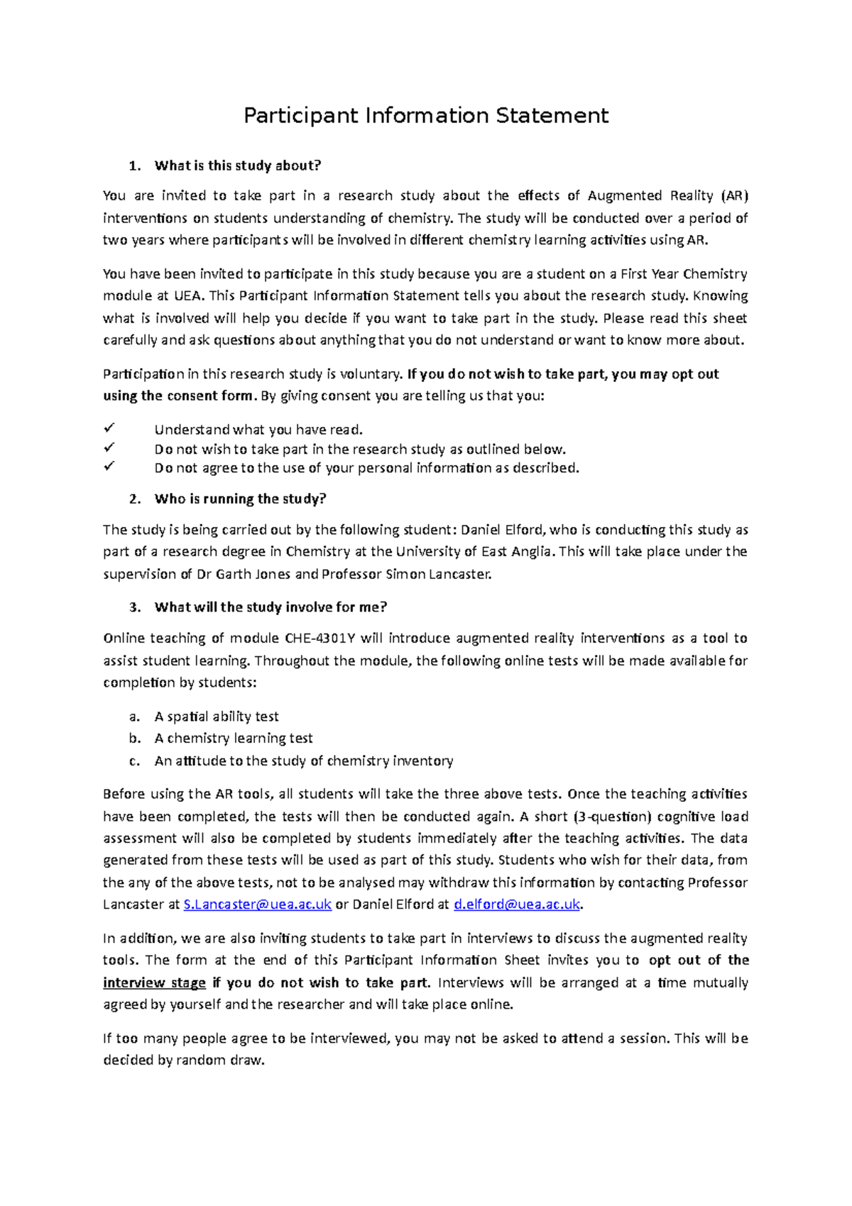 Participant Information Statement - What is this study about? You are ...