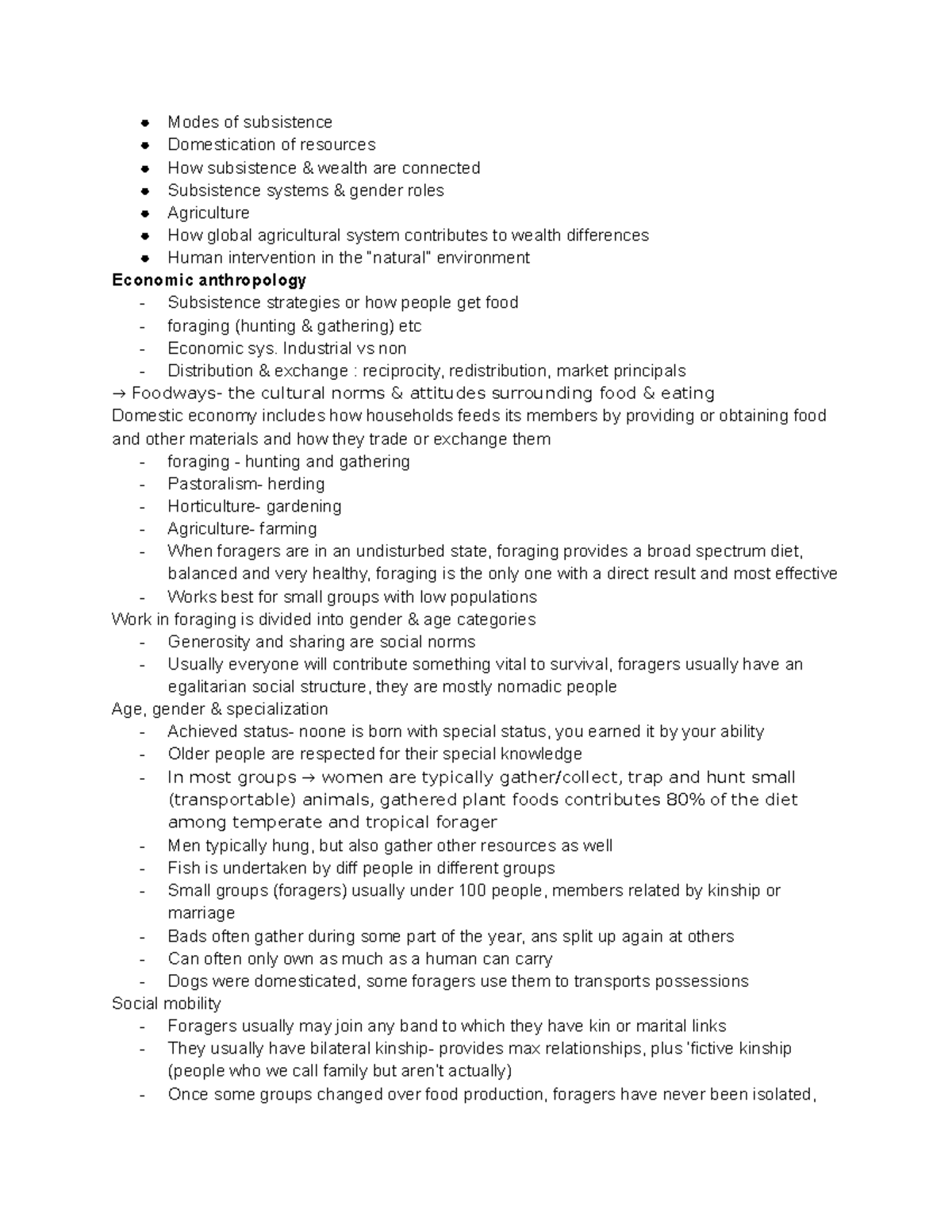 Chapter 5 & 6 APY - Notes - Modes of subsistence Domestication of ...