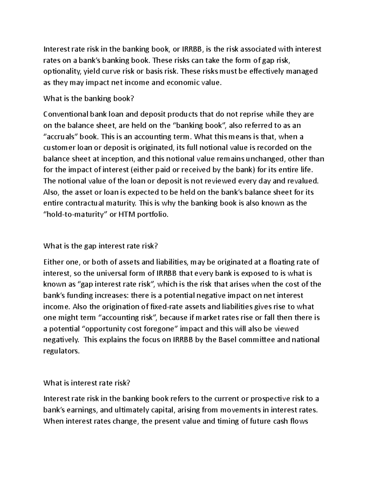 Banking book and associated risk - Interest rate risk in the banking ...