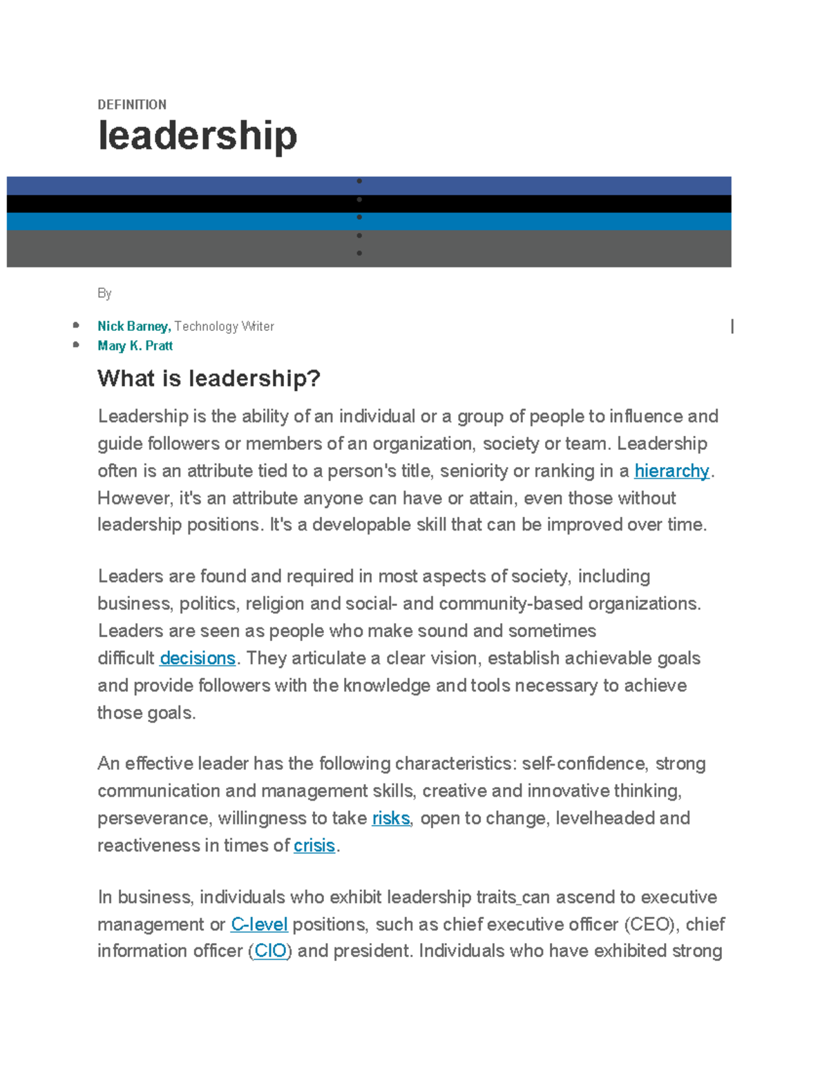 Definition leadership - DEFINITION leadership By Nick Barney ...