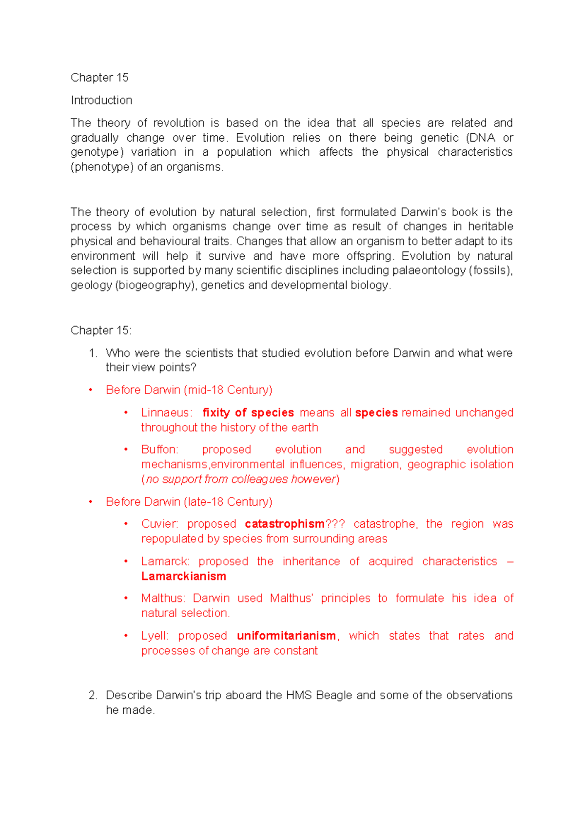 Week 9b Chp 15-17 Darwin and Evolution Task Memo - Chapter 15 Introduction The theory of ...
