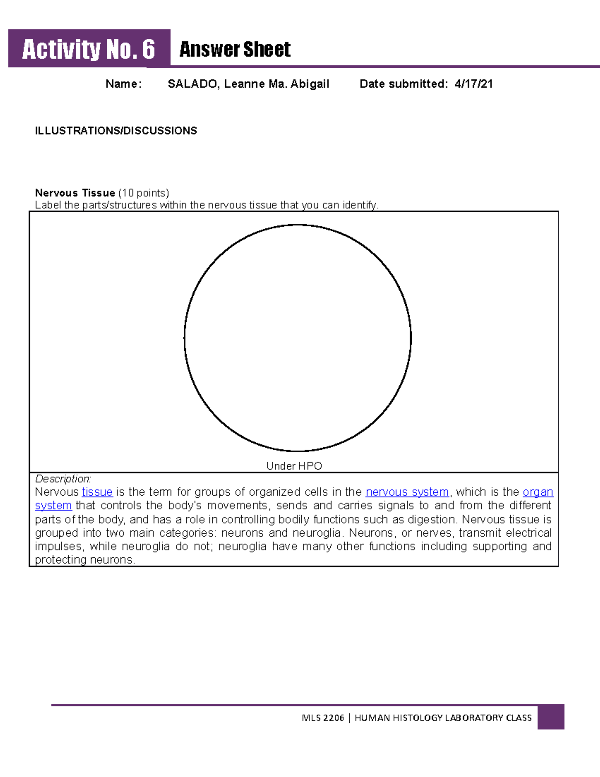 Activity 6 - Answer Sheet - Activity No. 6 Answer Sheet Name: SALADO ...