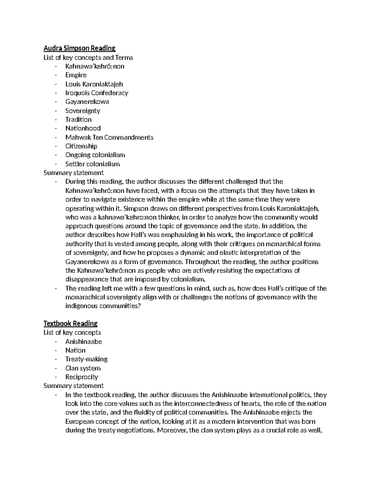 Week 13's Reading - Audra Simpson Reading List of key concepts and ...