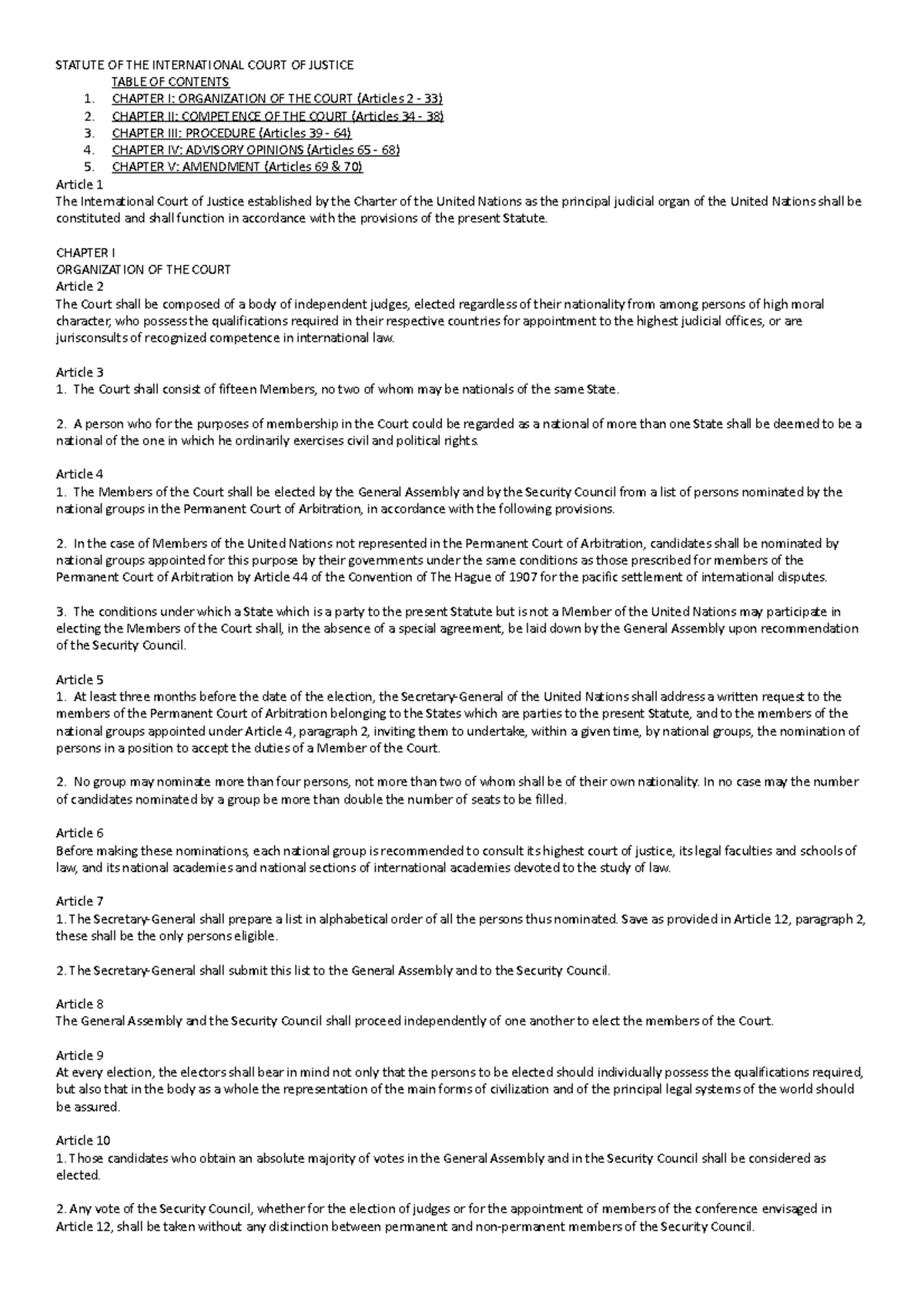 Statute OF THE International Court OF Justice - STATUTE OF THE ...