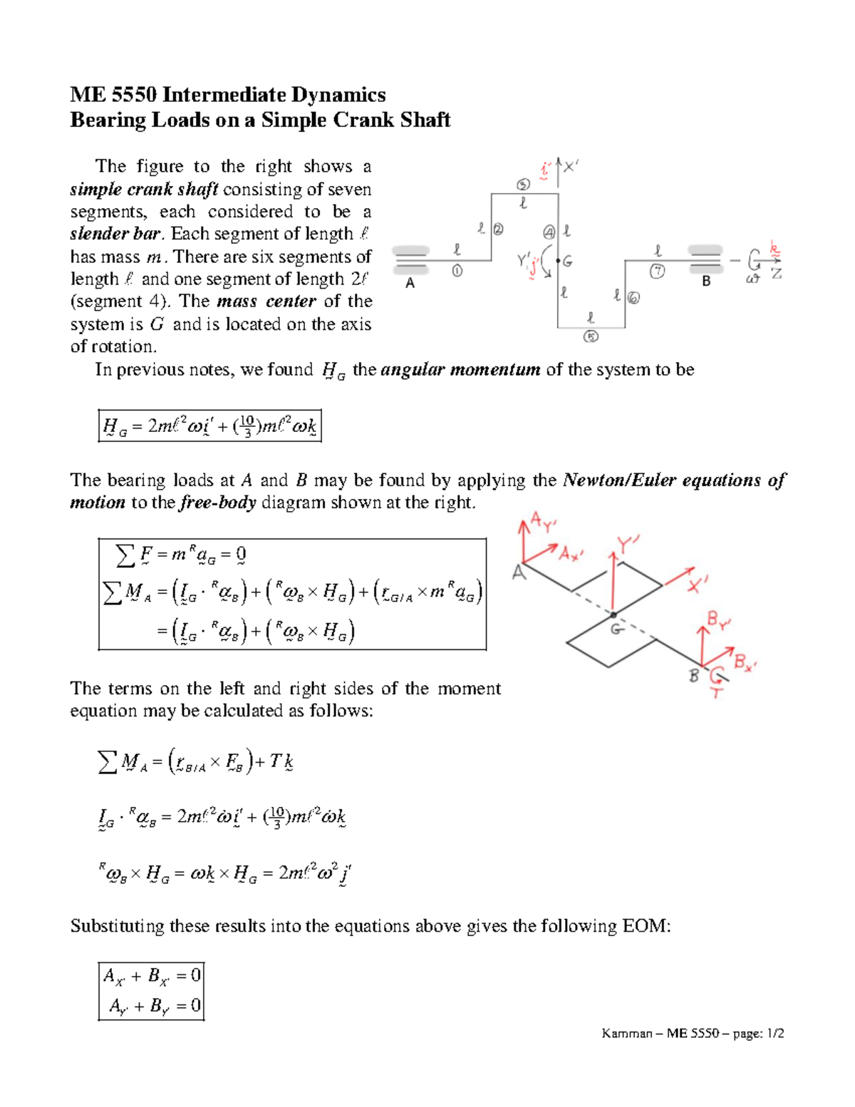 Me555Bearing Loads Simple Crank Shaft - Kamman – ME 5550 – page: 1/ ME 5550 Intermediate ...