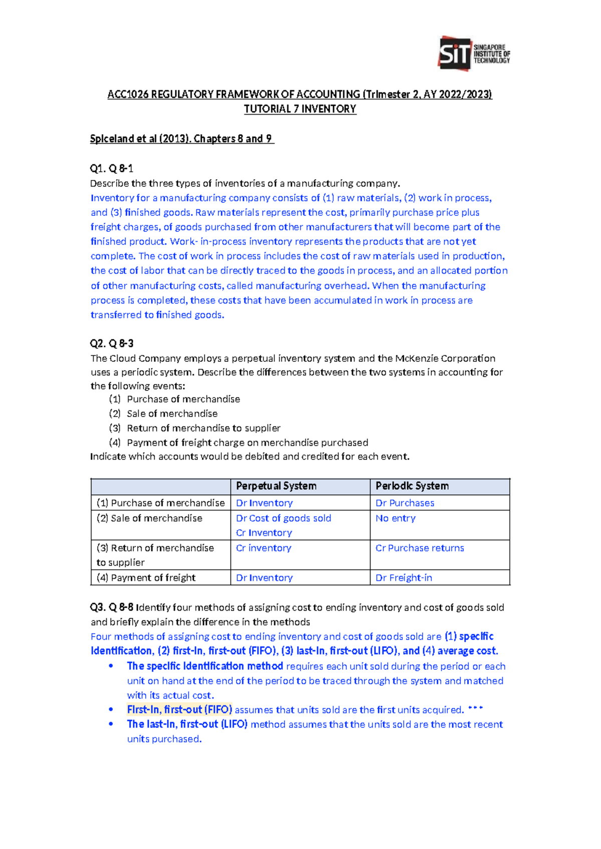 ACC1026 Tutorial 7 Questions - ACC1026 REGULATORY FRAMEWORK OF ...
