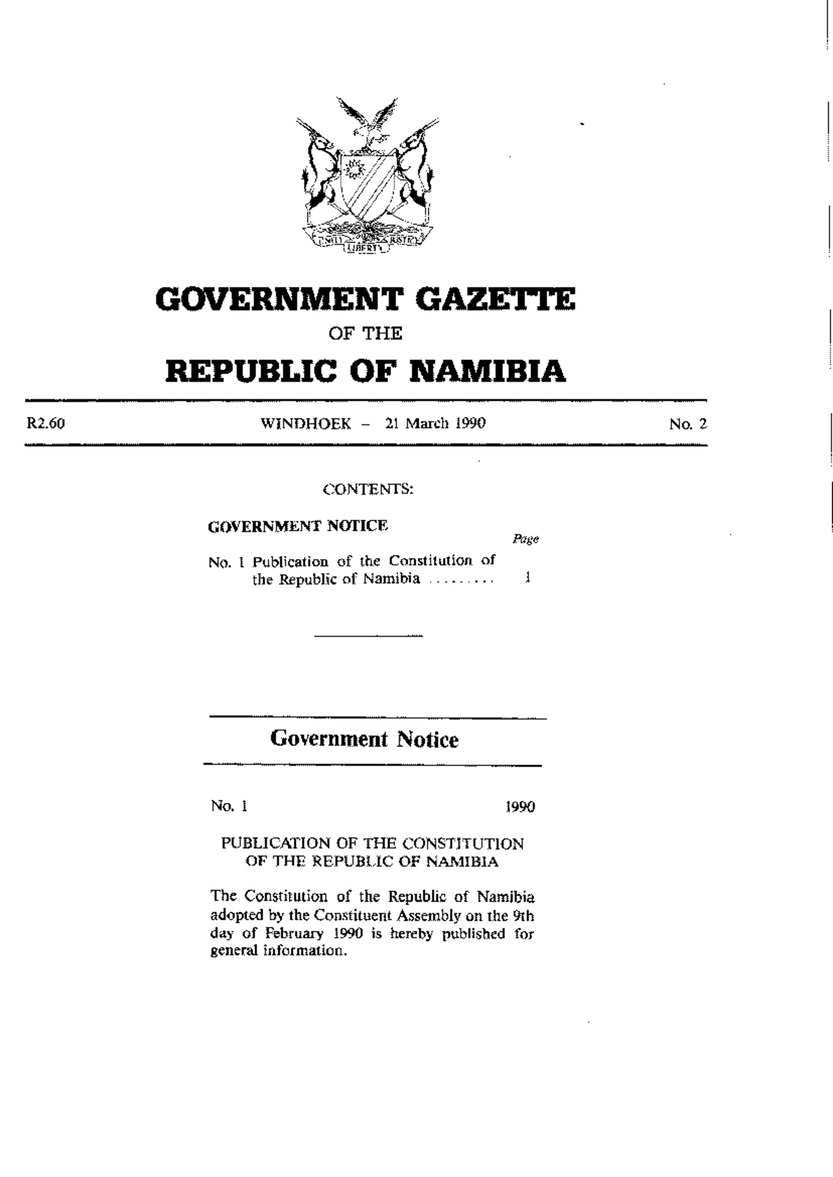 The Constitution of Namibia - GOVERNMENT OF THE REPUBLIC OF NAMIBIA R2 ...