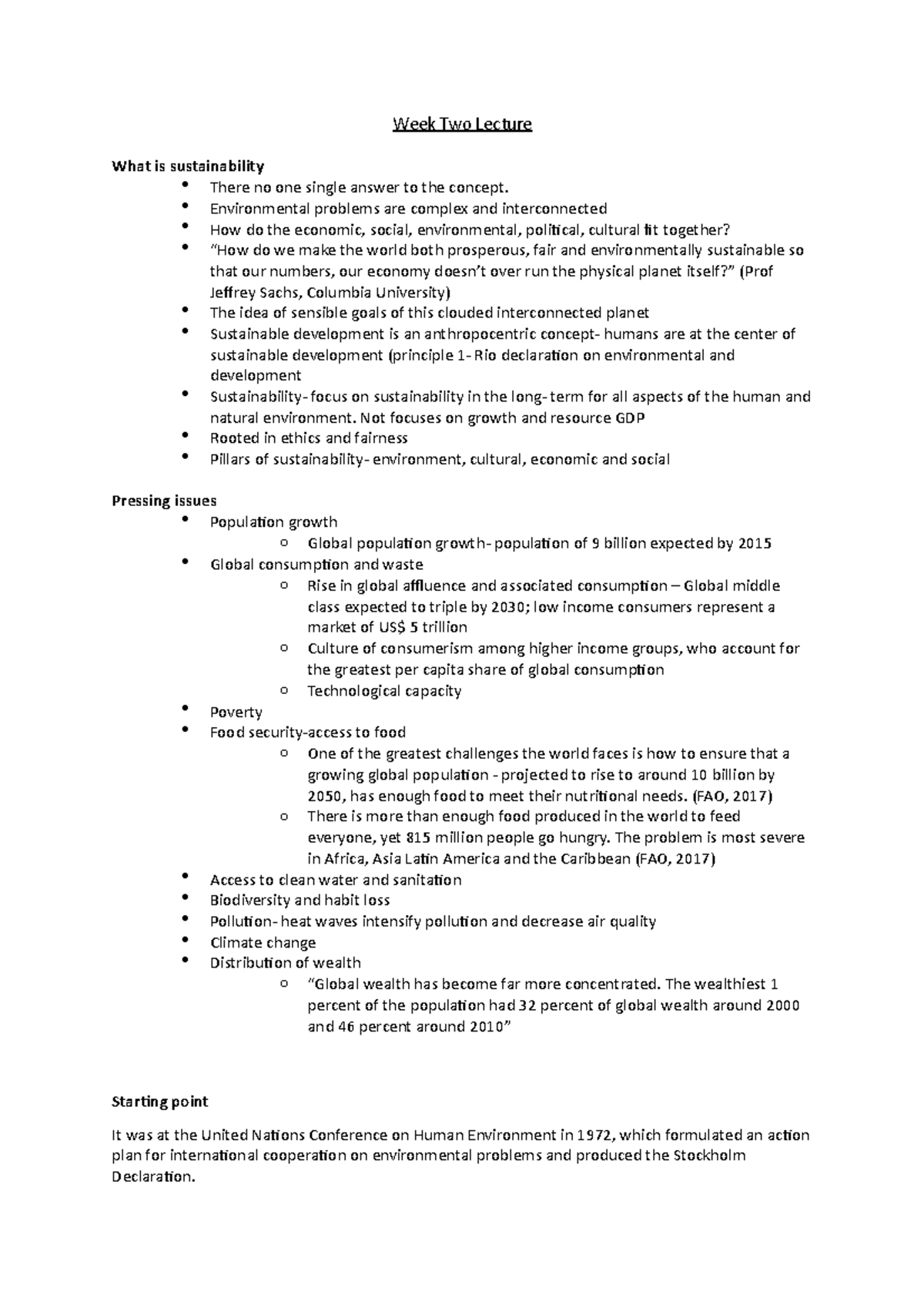 Week Two Lecture - Sem 1, 2019 - Week Two Lecture What is sustainability There no one single ...