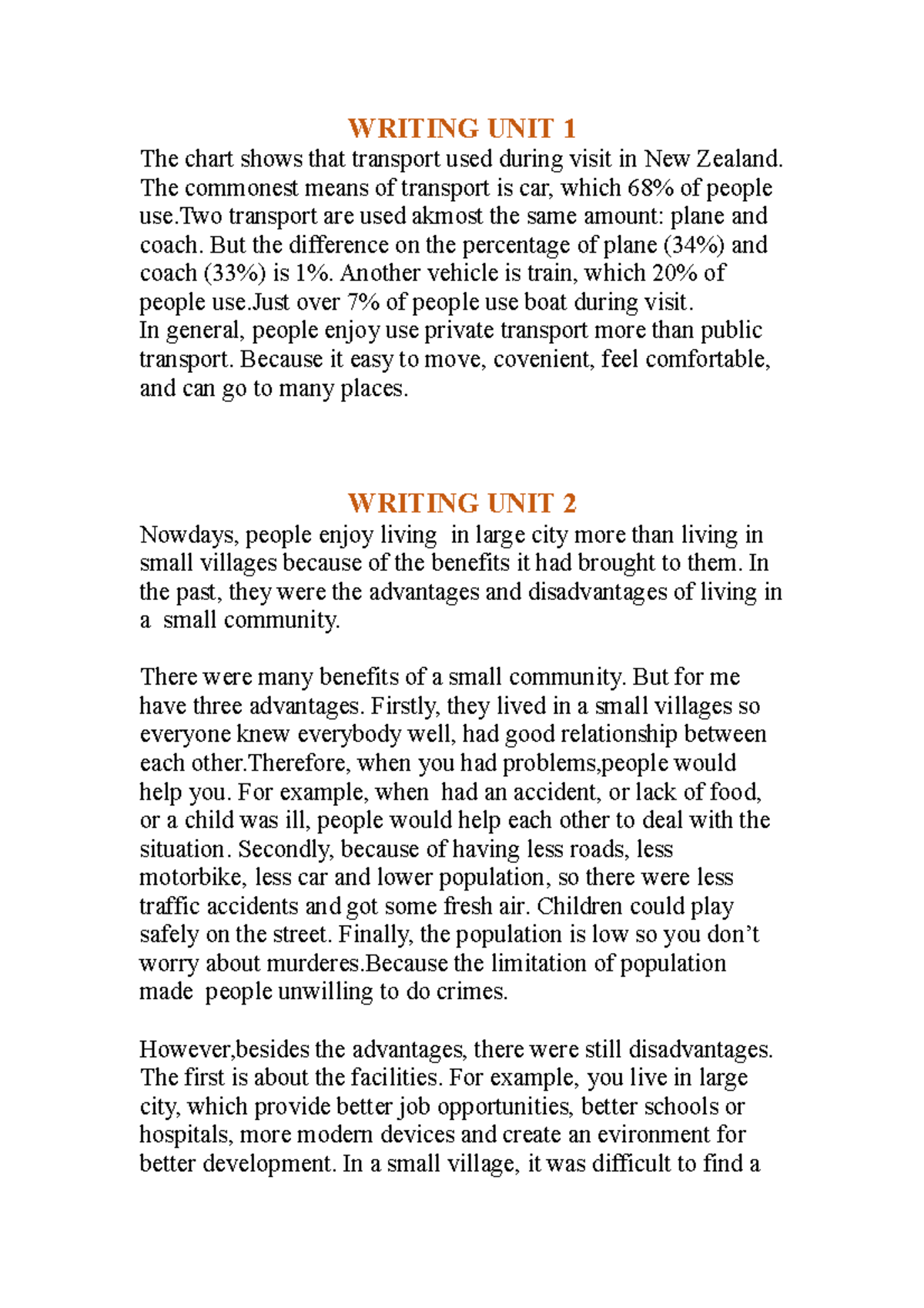 Writing UNIT 1 - ENGLISH 1 - WRITING UNIT 1 The chart shows that ...