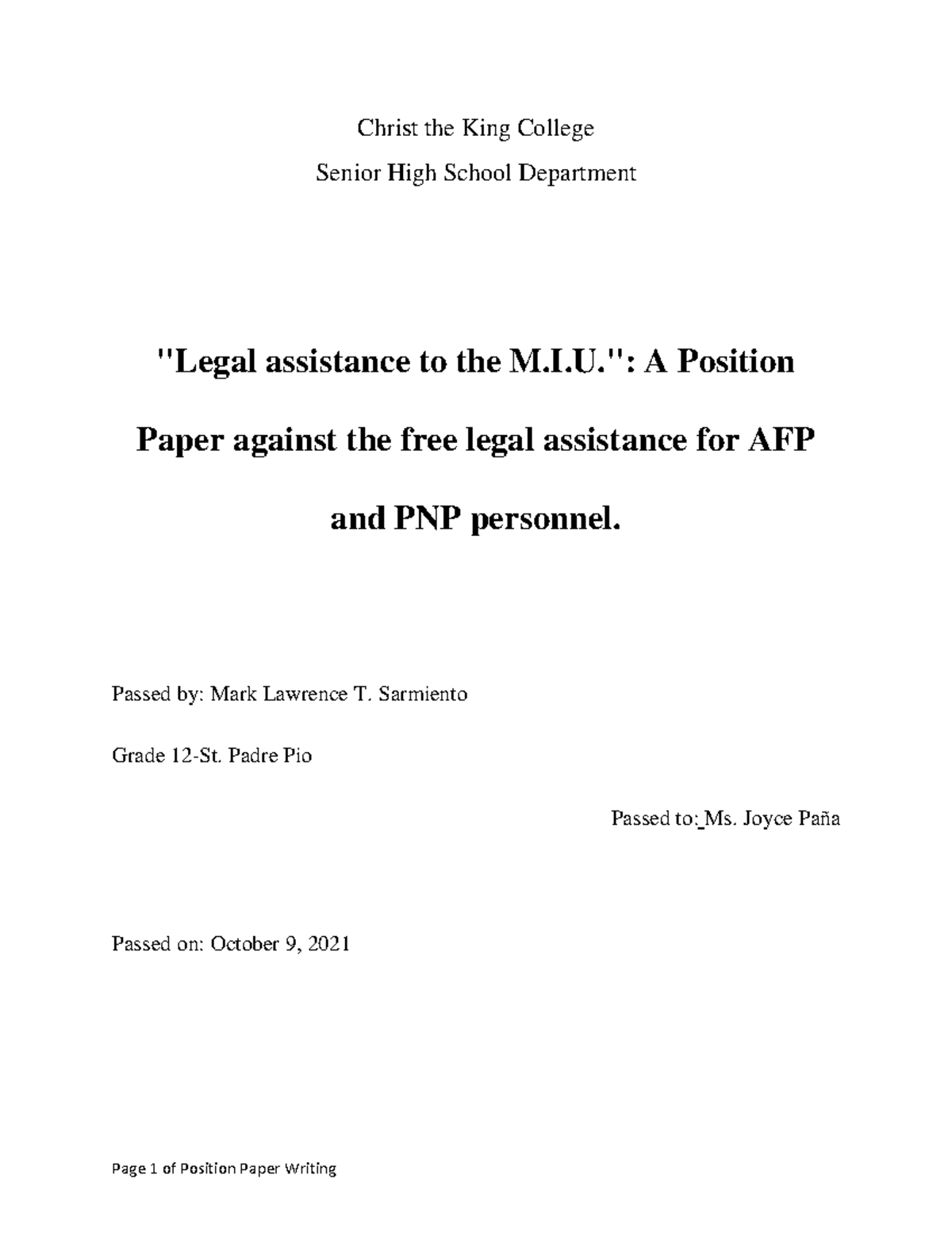 EAPP-Position-Paper - POSITION PAPER - Page 1 of Position Paper Writing ...