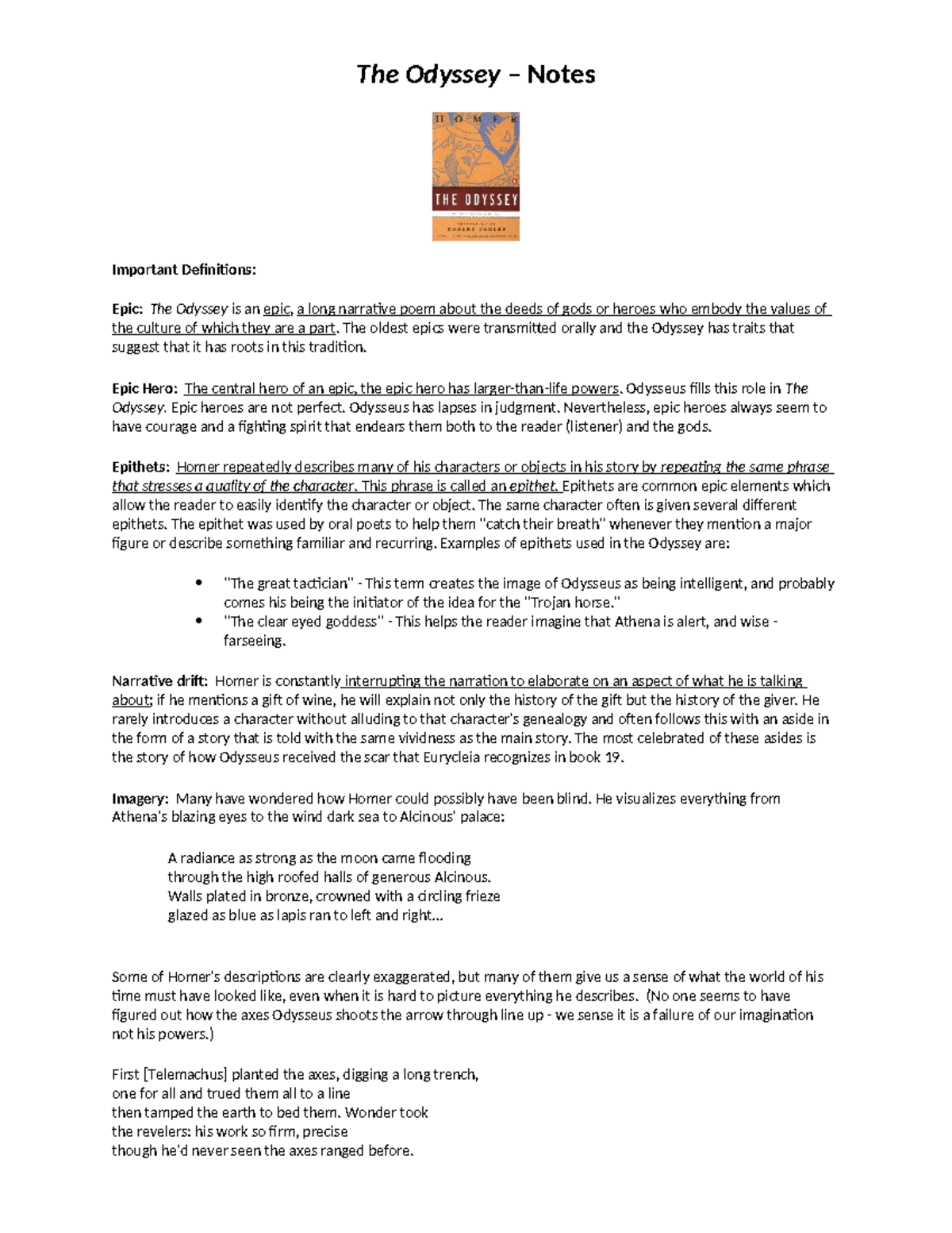 The Odyssey Notes - Read - The Odyssey – Notes Important Definitions ...