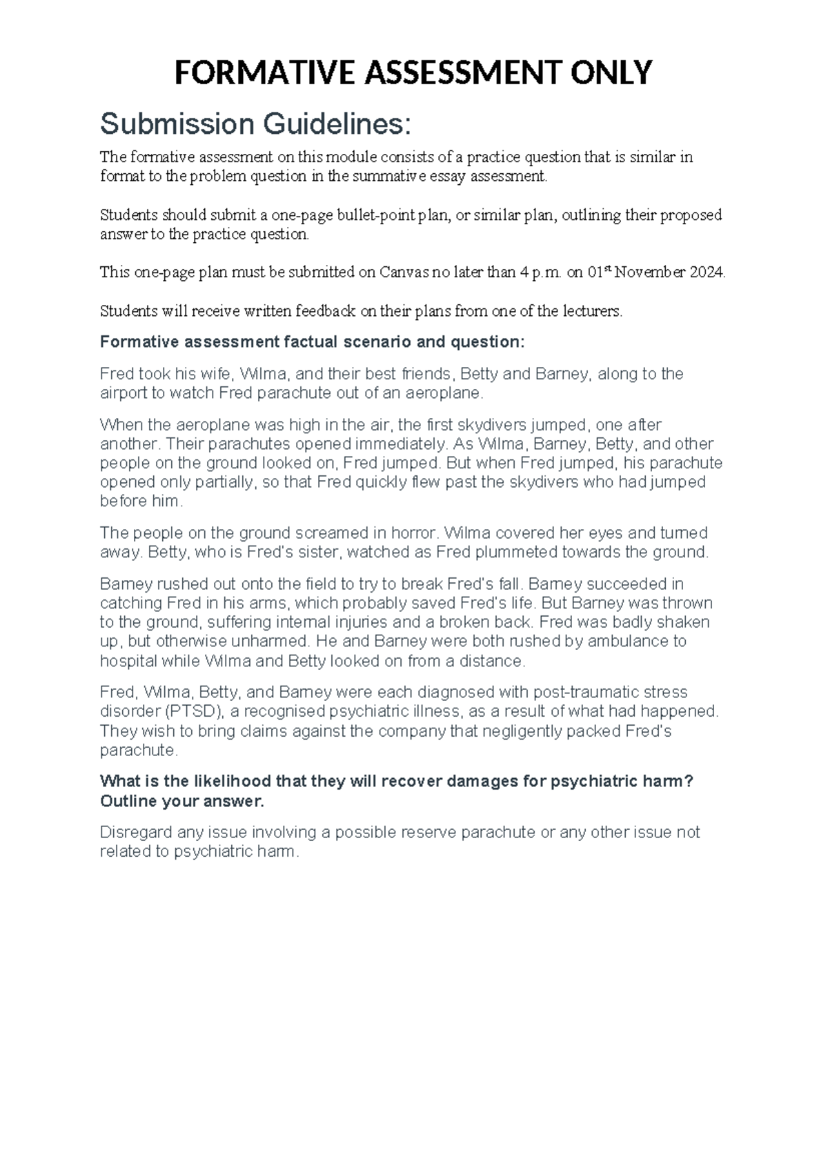 Tort 2024.25 Formative Task - FORMATIVE ASSESSMENT ONLY Submission ...