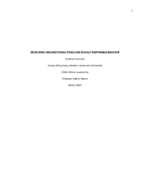 WGU Ethical Leadership C206 Task 1 - Ethical Leadership C206 Task 1 Western Governor’s ...